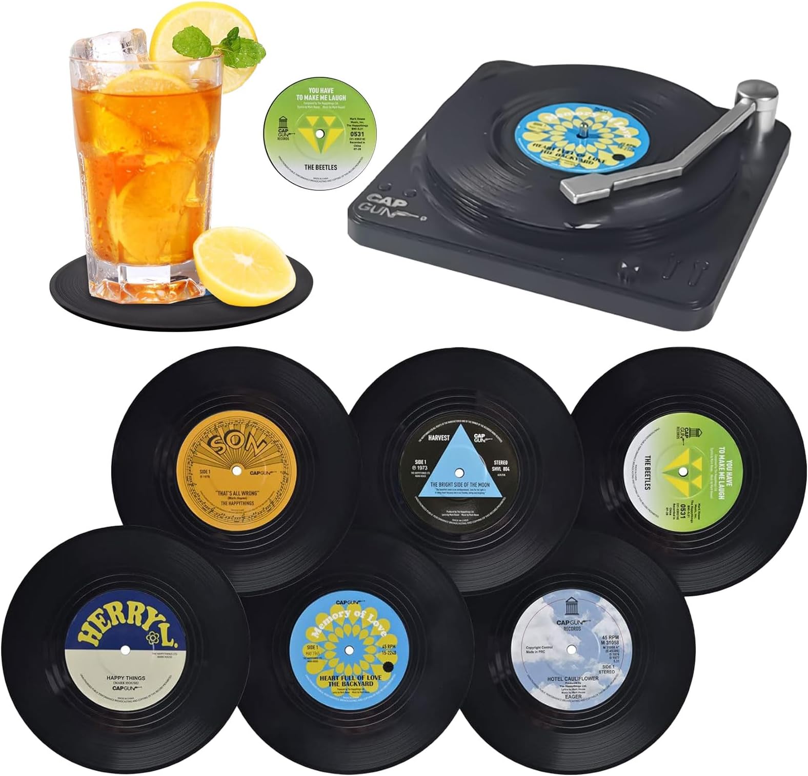 Amazon.com: ONFAMICO Vintage Vinyl Record Coasters - Set of 6 with ...