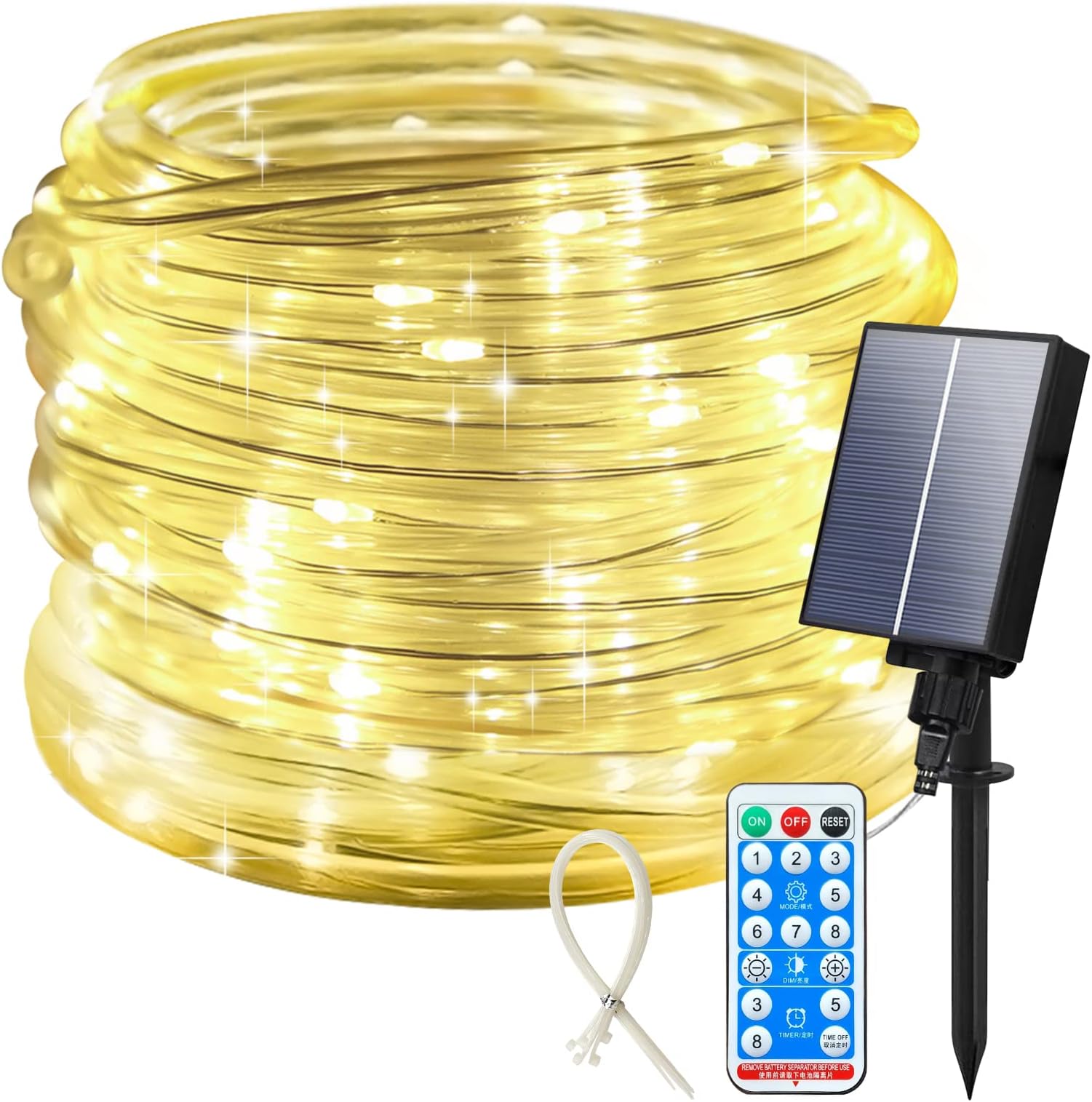 164 FT 1000 LED Rope Lights Solar Powered Waterproof String Lights 8 ...