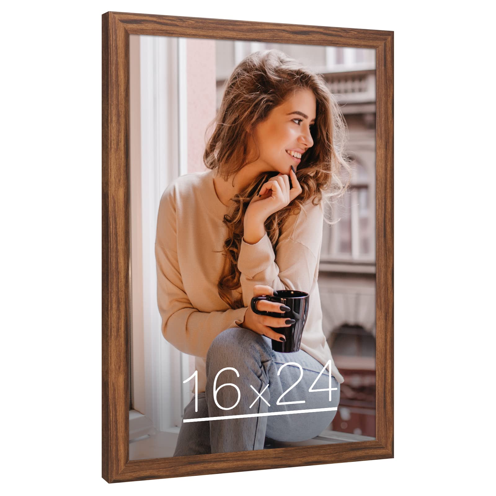 Amazon.com - 16x24 Wood Frame Brown, Rustic Natural 24x16in Woodgrain ...