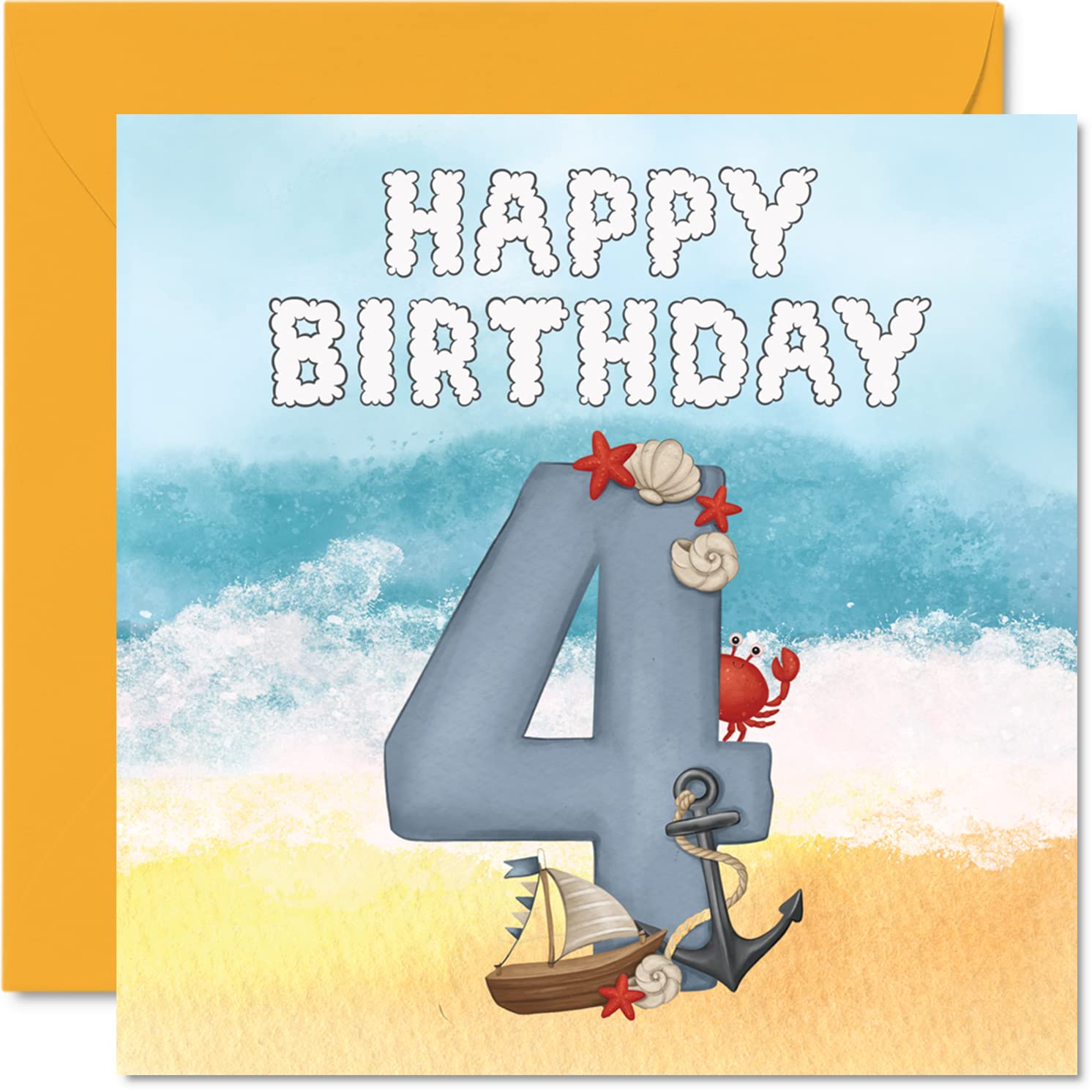 4th Birthday Card Unisex Seaside Beach Happy Birthday Card 4 ...