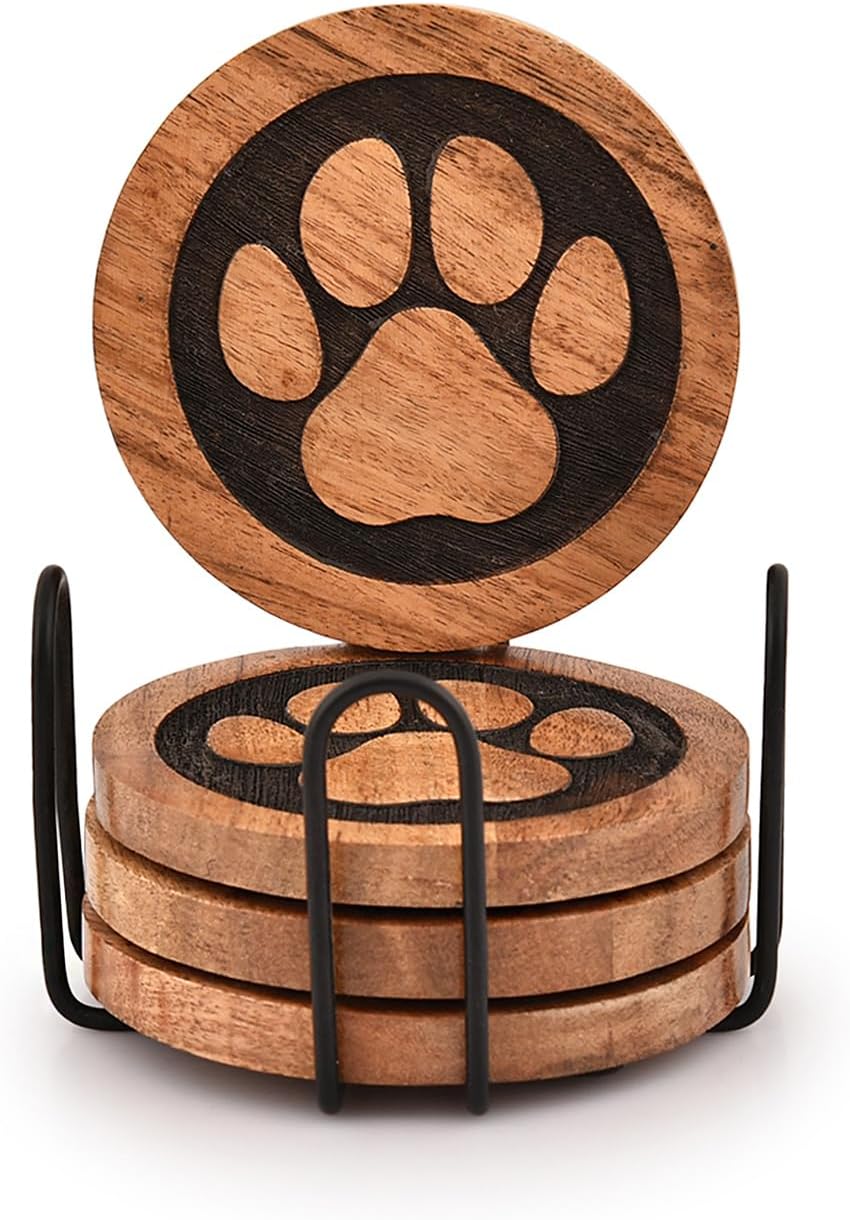 Amazon.com: Kimona Coasters Set of 4 Wooden Paw Coaster with Iron ...
