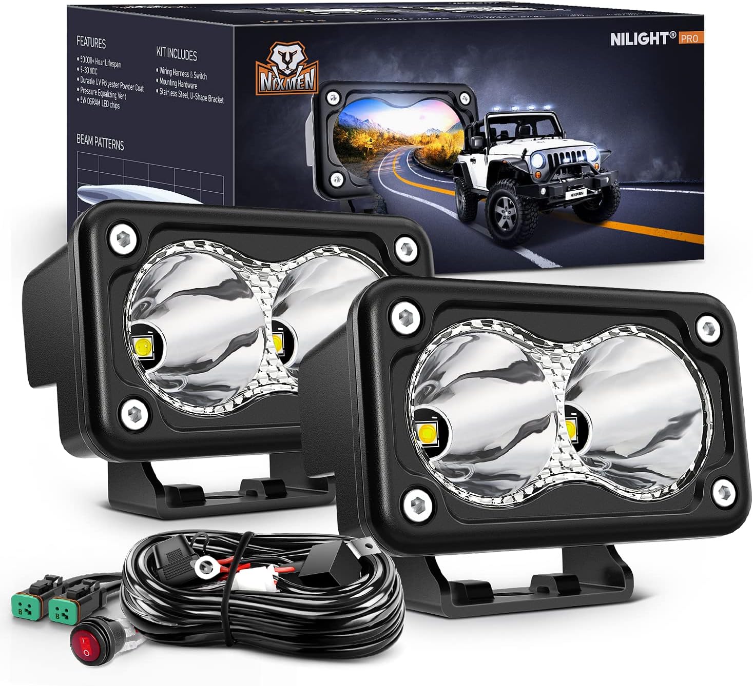 Amazon.com: Nilight 2PCS 3Inch Motorcycle Led Pods 1300LM Built-in EMC ...