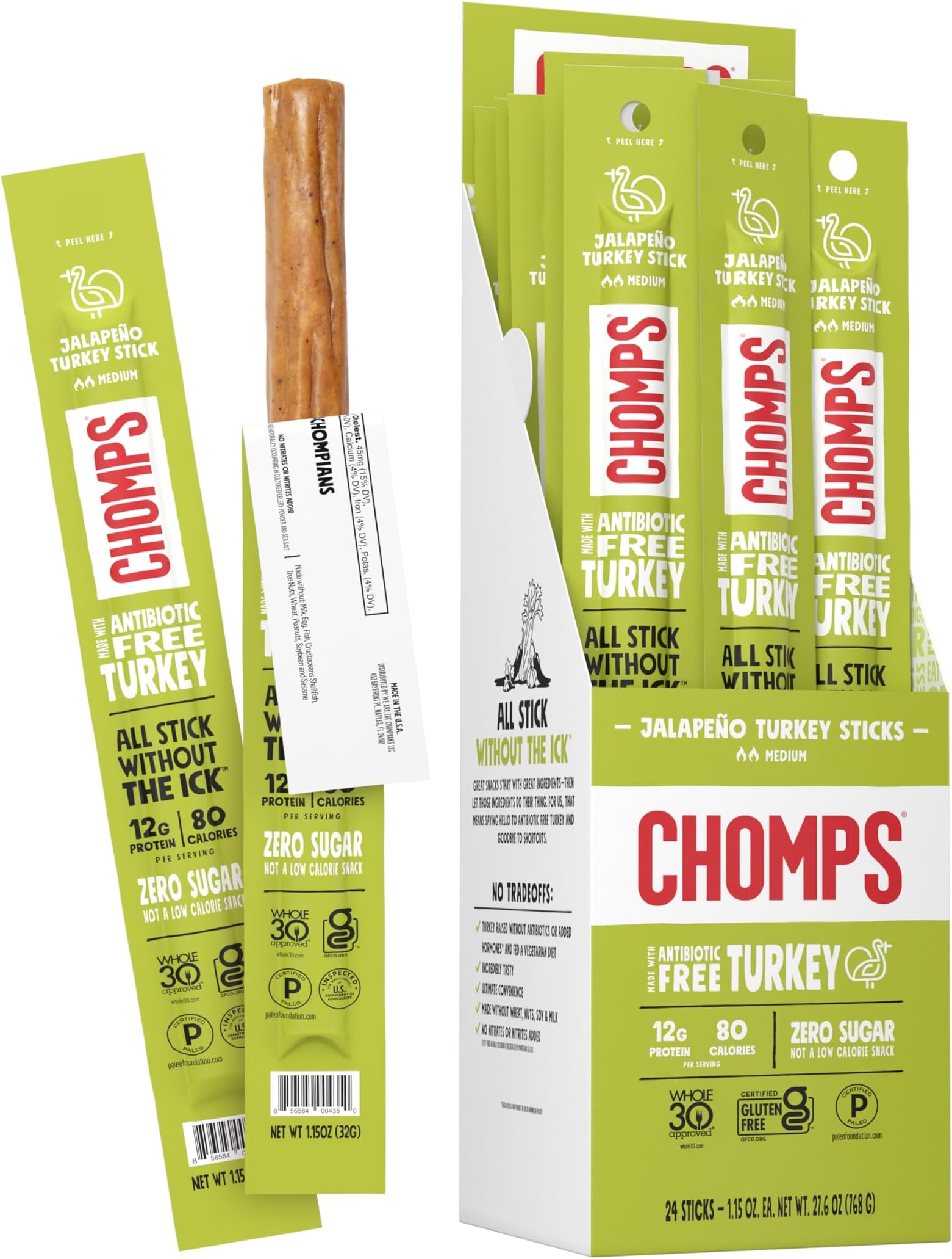 Amazon.com: Chomps Snack Size Grass-Fed and Finished Jalapeño Beef ...