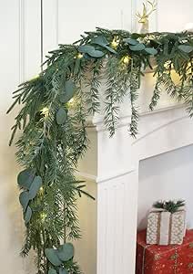 Amazon.com: EnnbeRuu Real Touch Norfolk Pine Garland with Tassels, Premium Christmas Garland ...