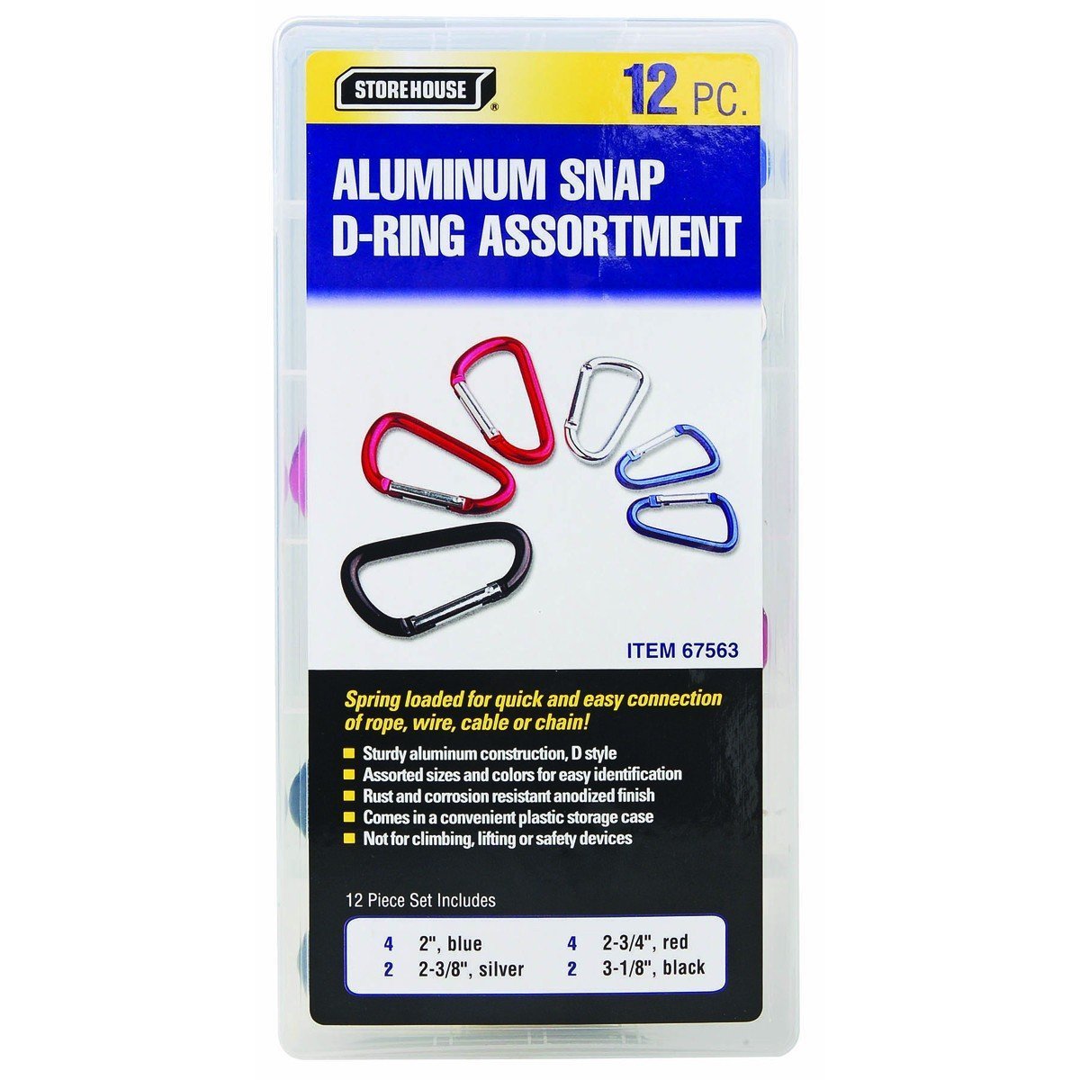 12 Pack Colored Anodized Aluminum Snap D-ring Set Sizes: 2 In., 2-3/8 ...
