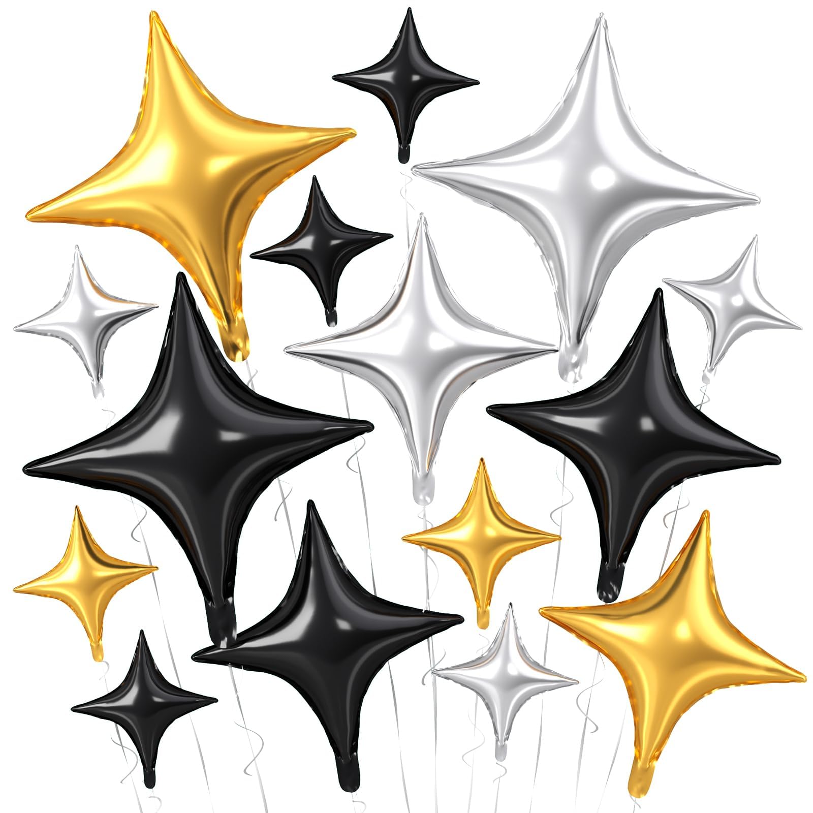 Amazon.com: Black Gold Silver Star Balloons,15Pcs Black Silver Gold ...