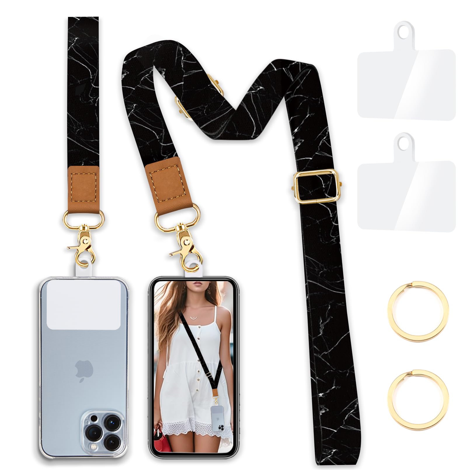 Amazon.com: Phone Lanyard Crossbody Wrist Strap, Black Marble ...