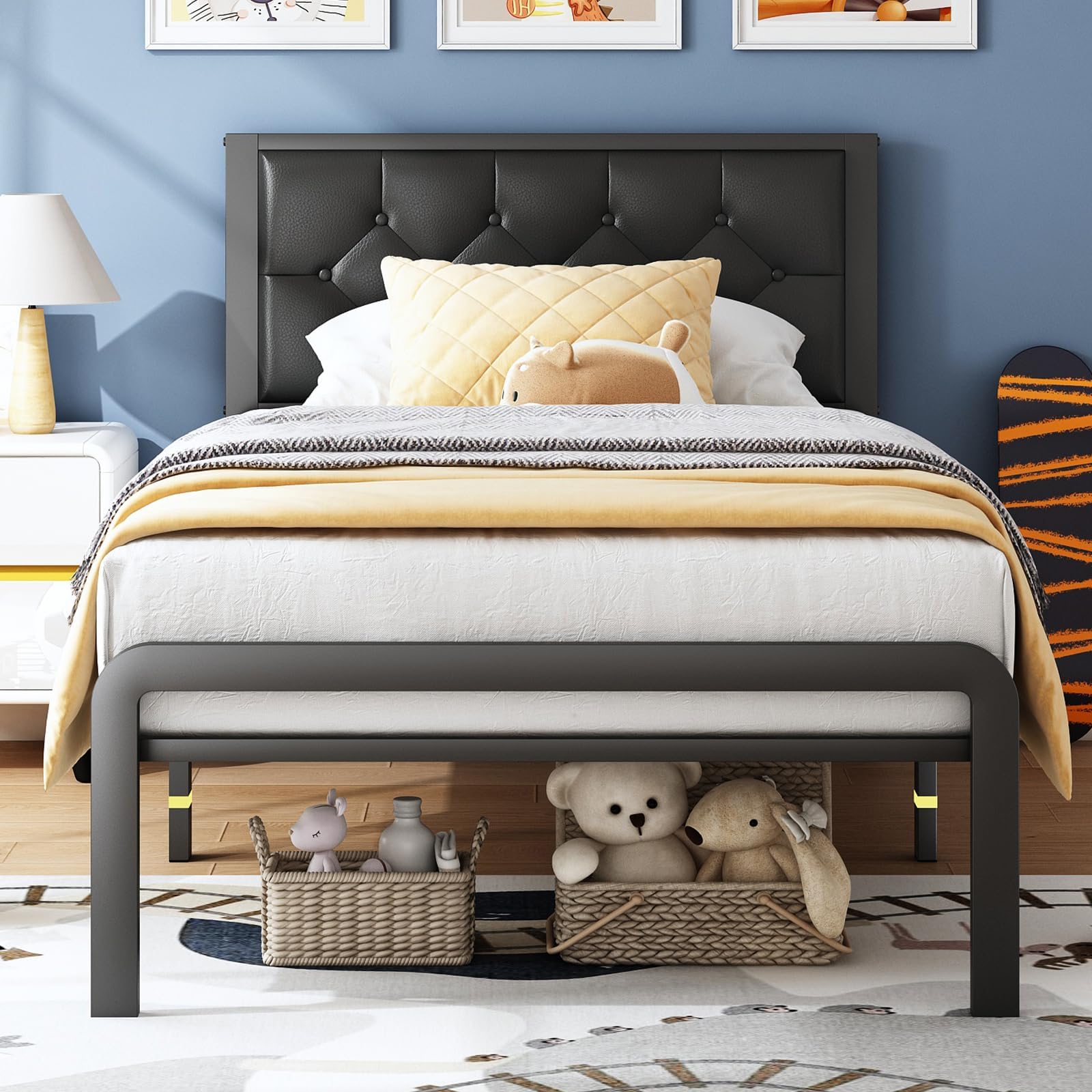 Amazon.com: Beetqi Twin Bed Frames with Headboard 14 Inch Metal Bed ...