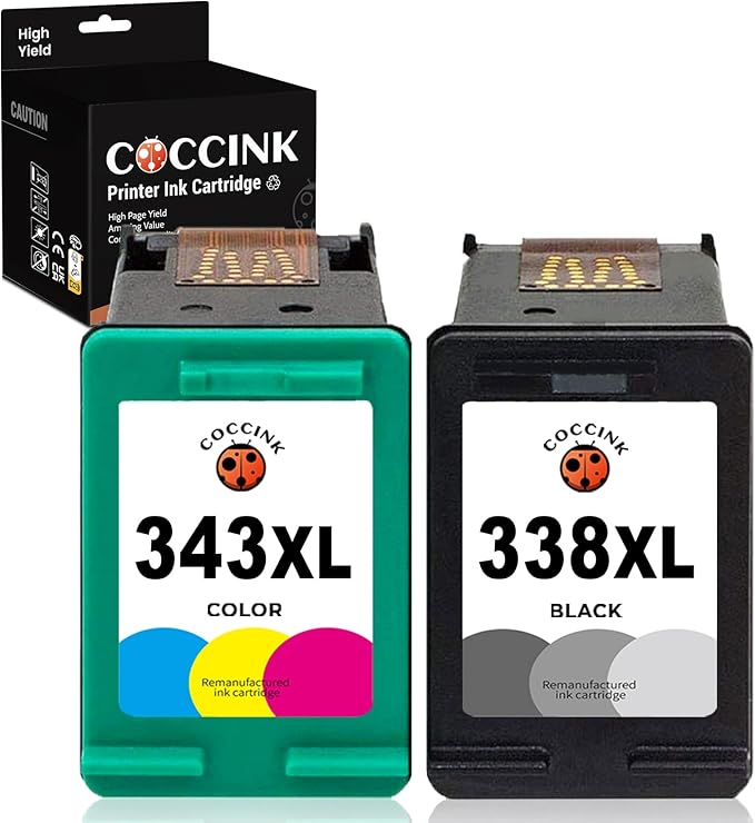 COCCINK 338XL 343XL Cartouches d'encre Remplacement pour HP 338 XL 343 XL Deskjet 460 5740 5748 ...