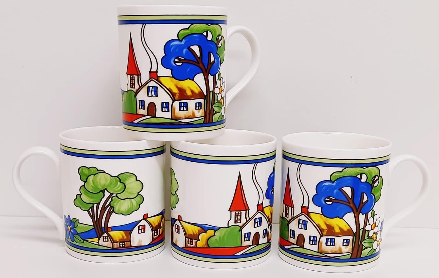 Rainbow Decors Village Art Deco Mugs Set of 4 Large Balmoral 425ml 15oz ...