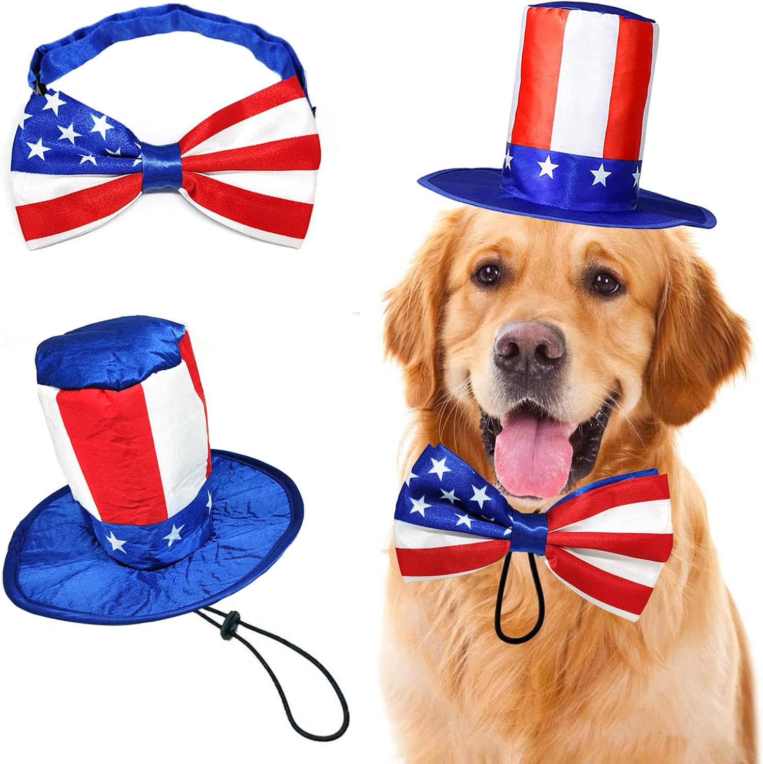 Amazon.com : Dog Independence Day Costume Uncle Sam Top Hat and Bow Tie ...