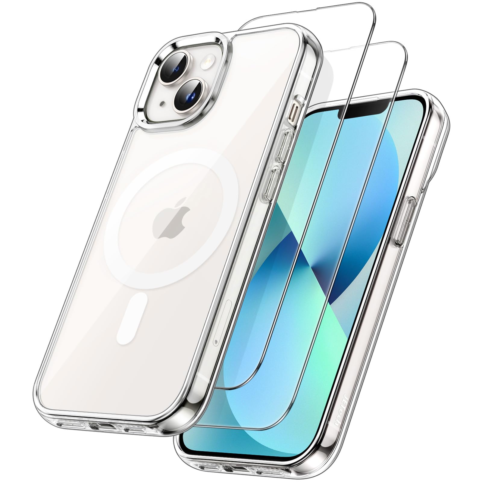 Amazon.com: JETech 3 in 1 Magnetic Case for iPhone 13 6.1-Inch with 2 Pack Tempered Glass Screen ...