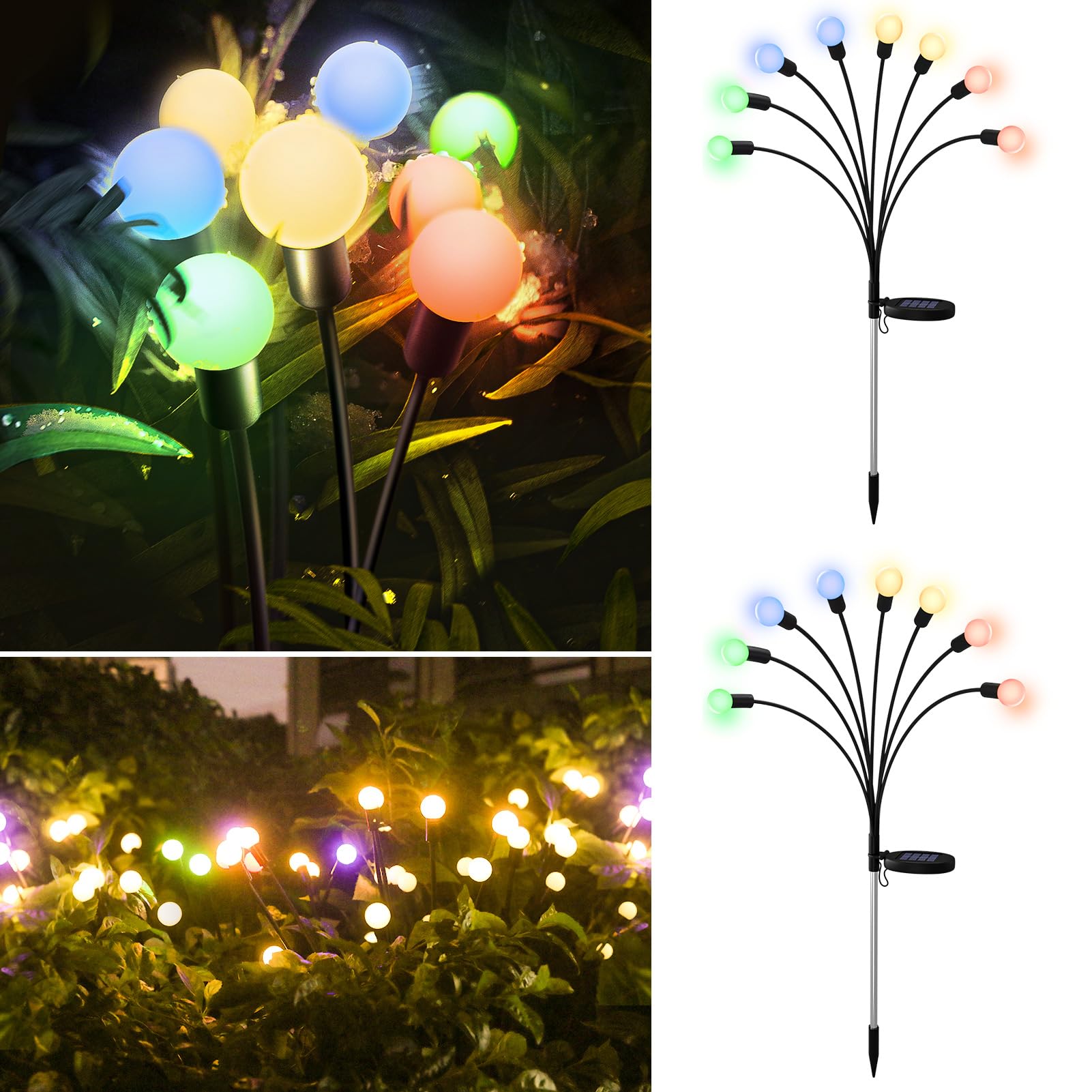 VKheroKV Solar Firefly Lights 2 Pack 16 LED Lights 2 Lighting Modes for ...