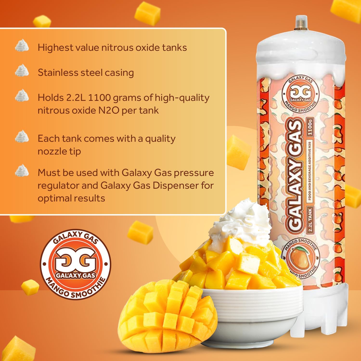 *NUEVO* Mango Smoothie Galaxy Gas Infusion XXL 2.2L Óxido Nitroso N2O 0 ...