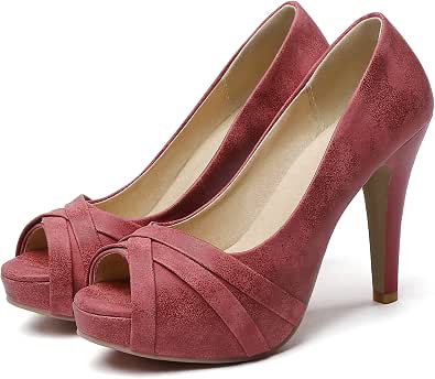 Amazon.com | RIBONGZ Women's Pumps Classic Work Office Peep Toe Rose ...