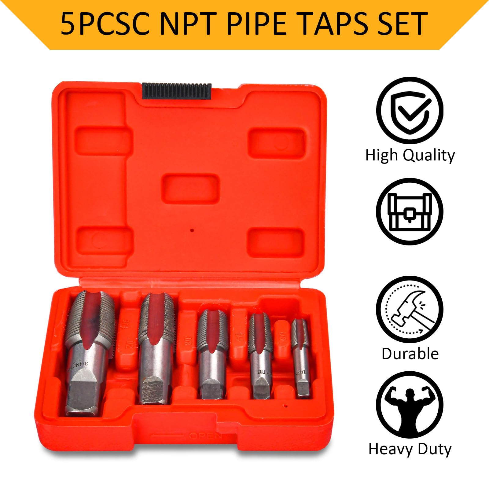Snapklik.com : NPT Pipe Tap Set Of 5, 1/8", 1/4", 3/8", 1/2", 3/4" NPT ...