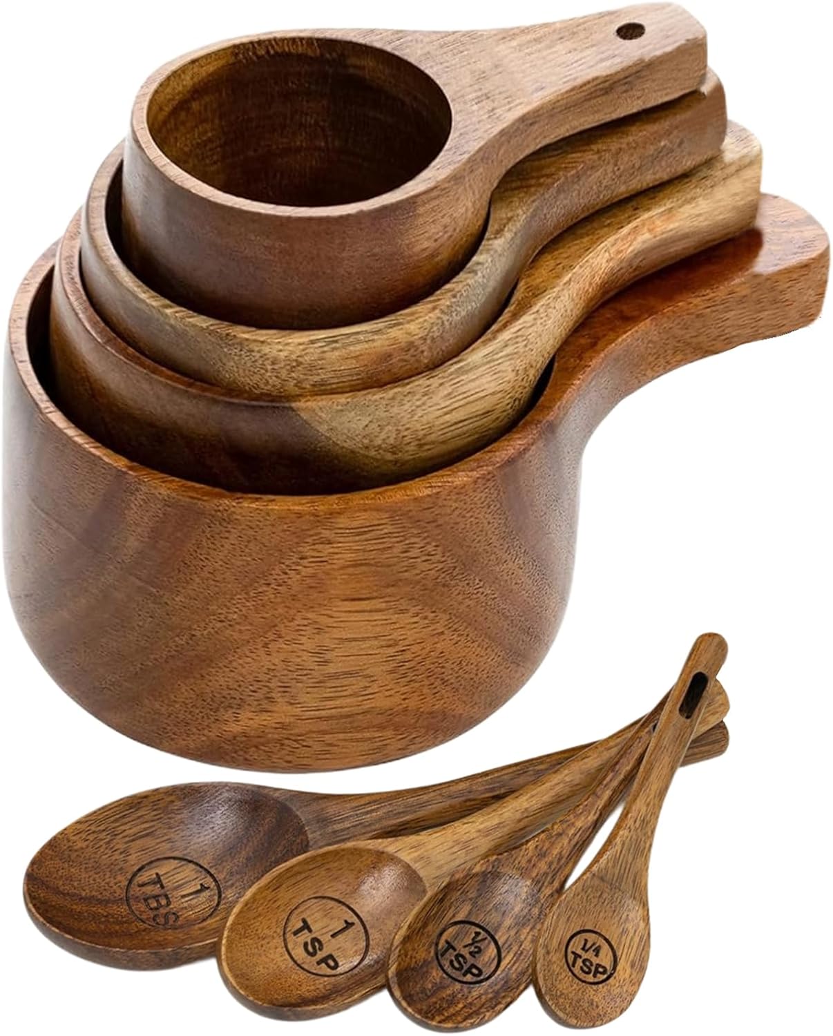 Amazon.com: Wooden Measuring Cups and Spoons Set - Eco-Friendly Solid ...