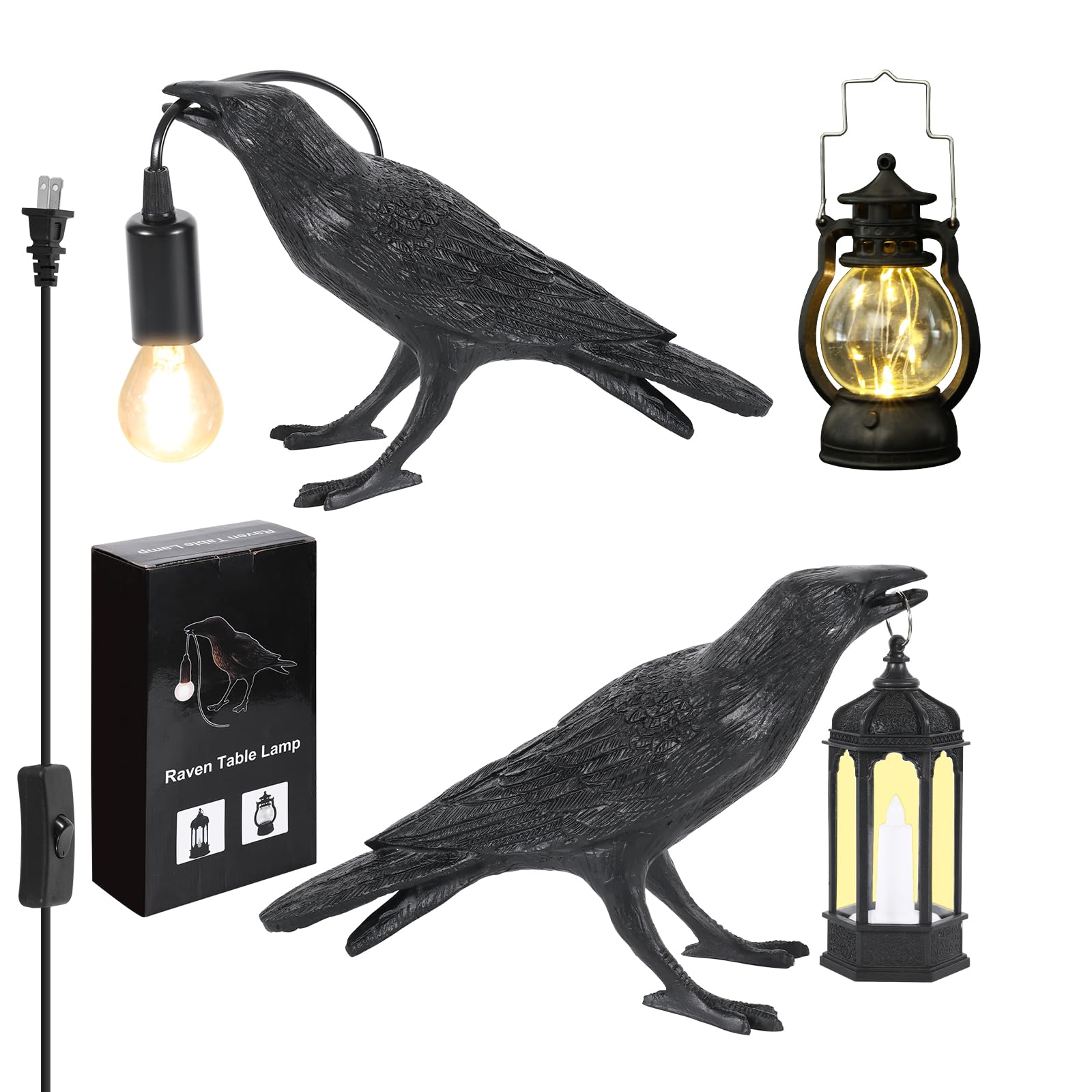 Kevenry Crow Lamp 2Pack, Raven Table Lamp with Holding Light Bulb ...