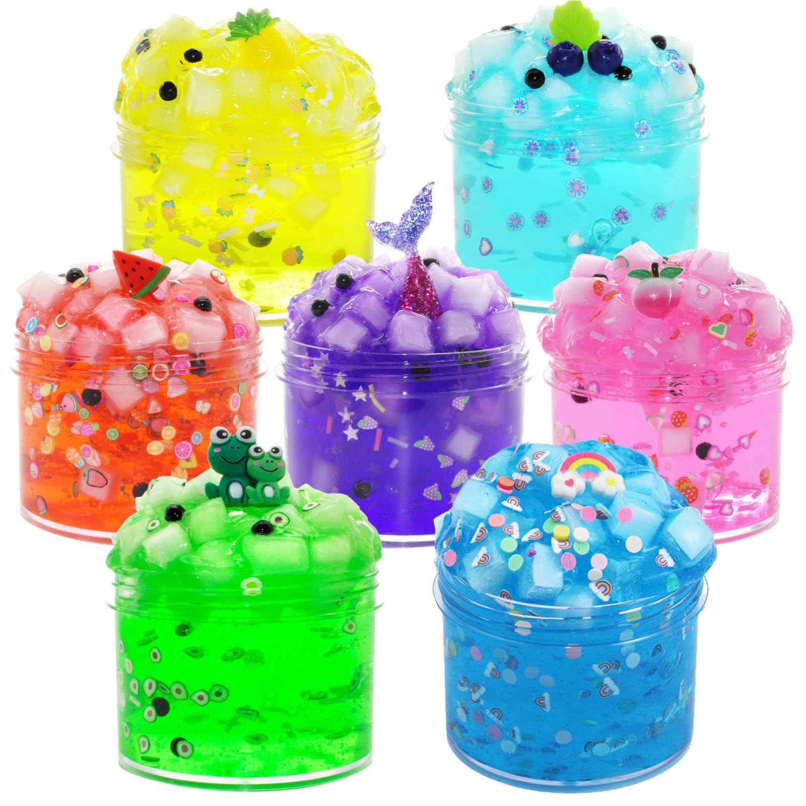 Amazon.com: 7Pack Jelly Cube Clear Slime Crunchy Slime Scented Slime ...