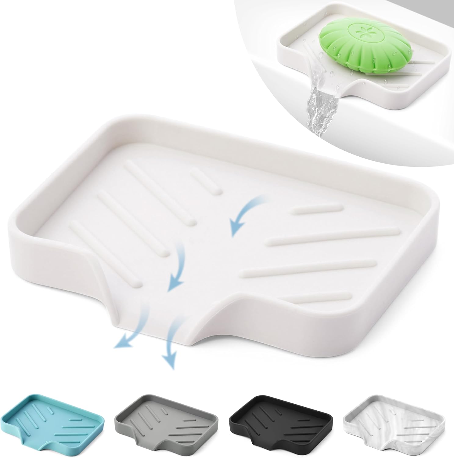 Silicone Soap Dish & Kitchen Soap Tray - Self Draining, Durable Rubber ...