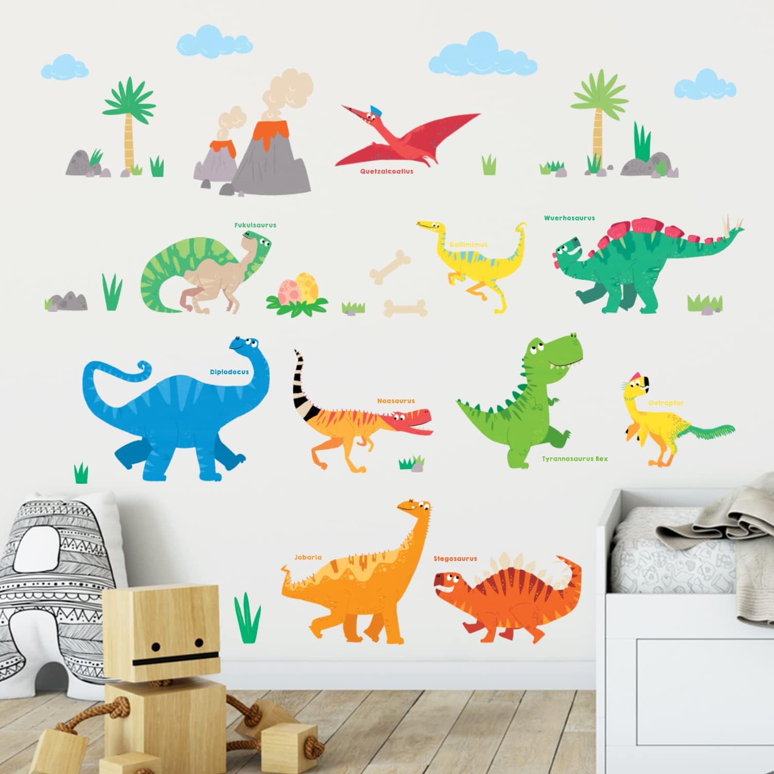 Beautiful Game Dinosaur Wall Decal Dino Volcano Island Dinosaur Bedroom ...