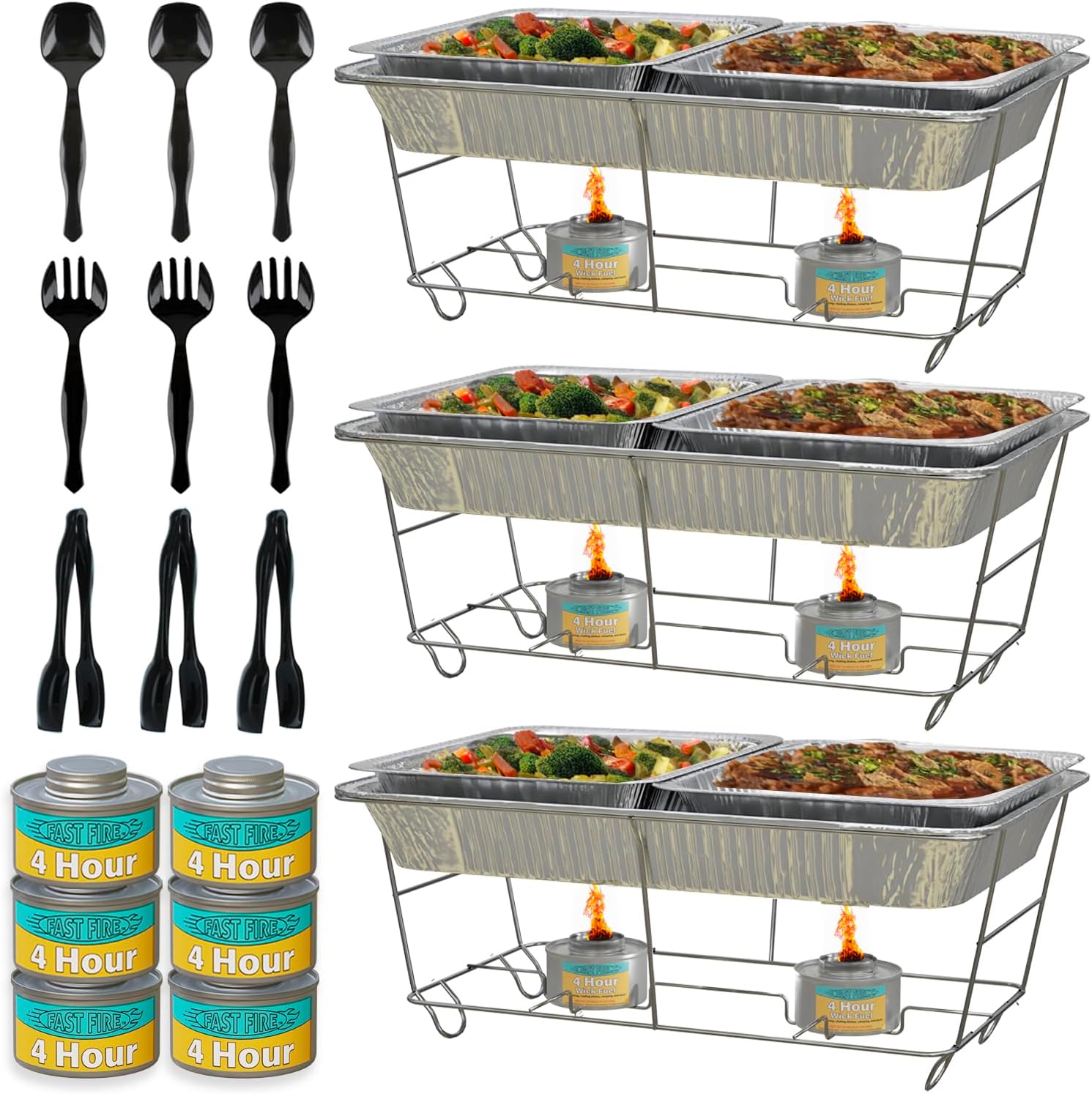 3-Pack Disposable Chafing Dish Buffet Set + Fuel + Serving Utensils ...