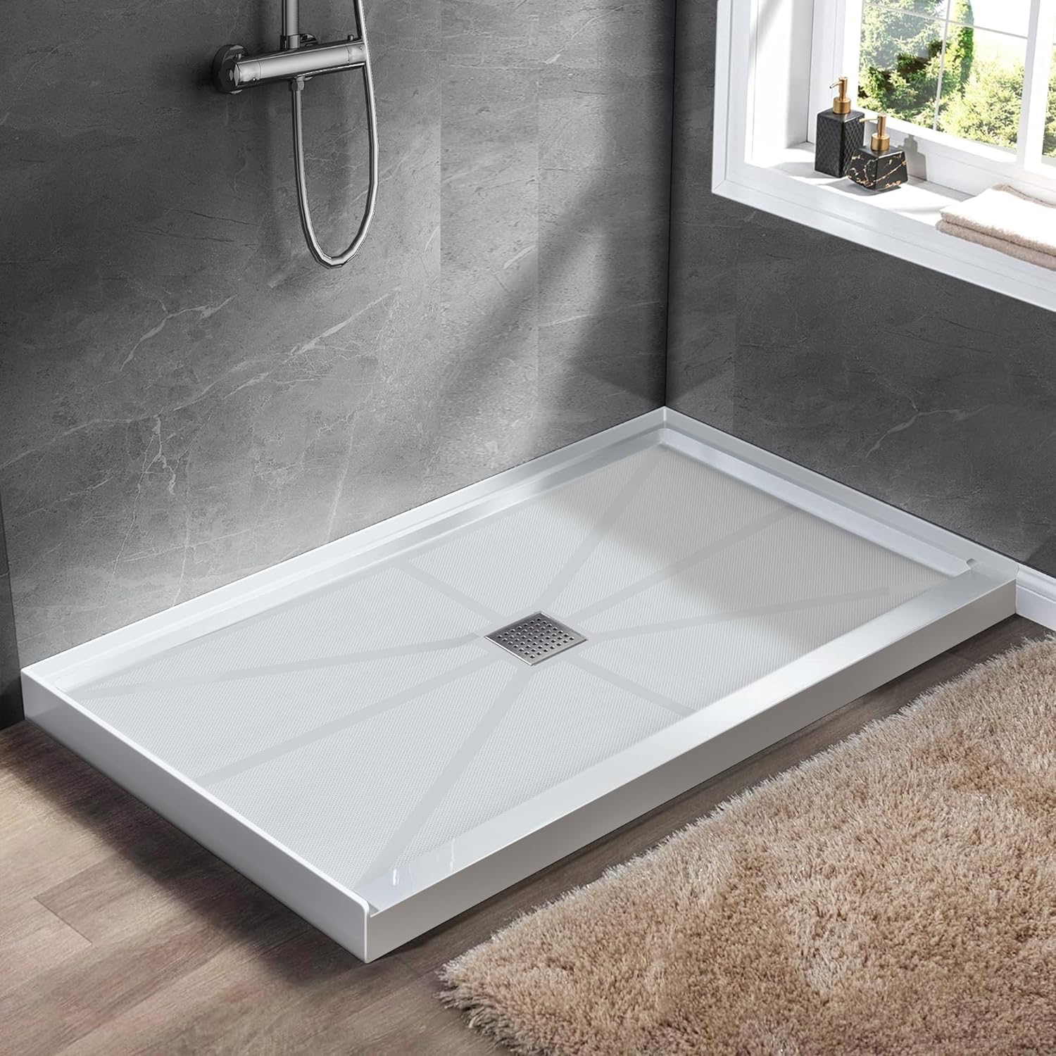 Shower Base 48"×36"×4", Single Threshold Shower Tray with Center Drain ...