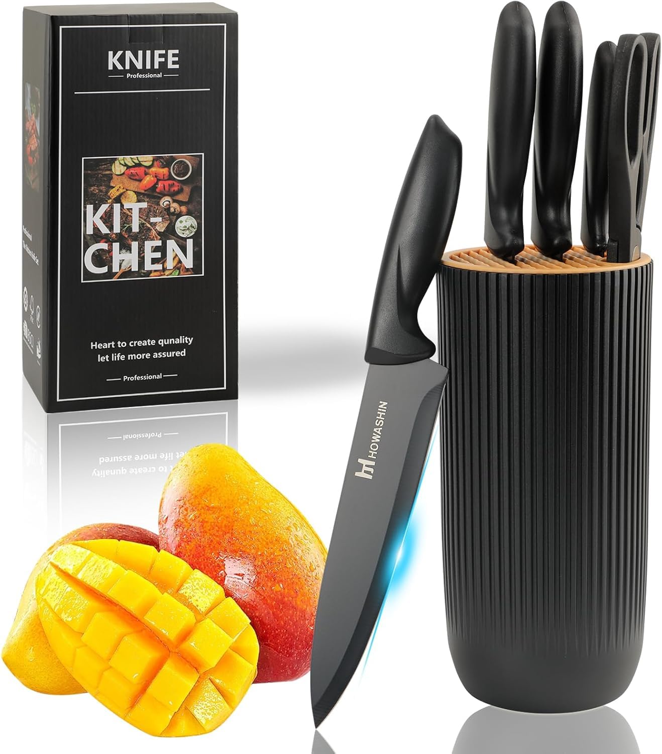 Amazon.com: Howashin Knife Set, 6-Piece Black Professional Stainless ...