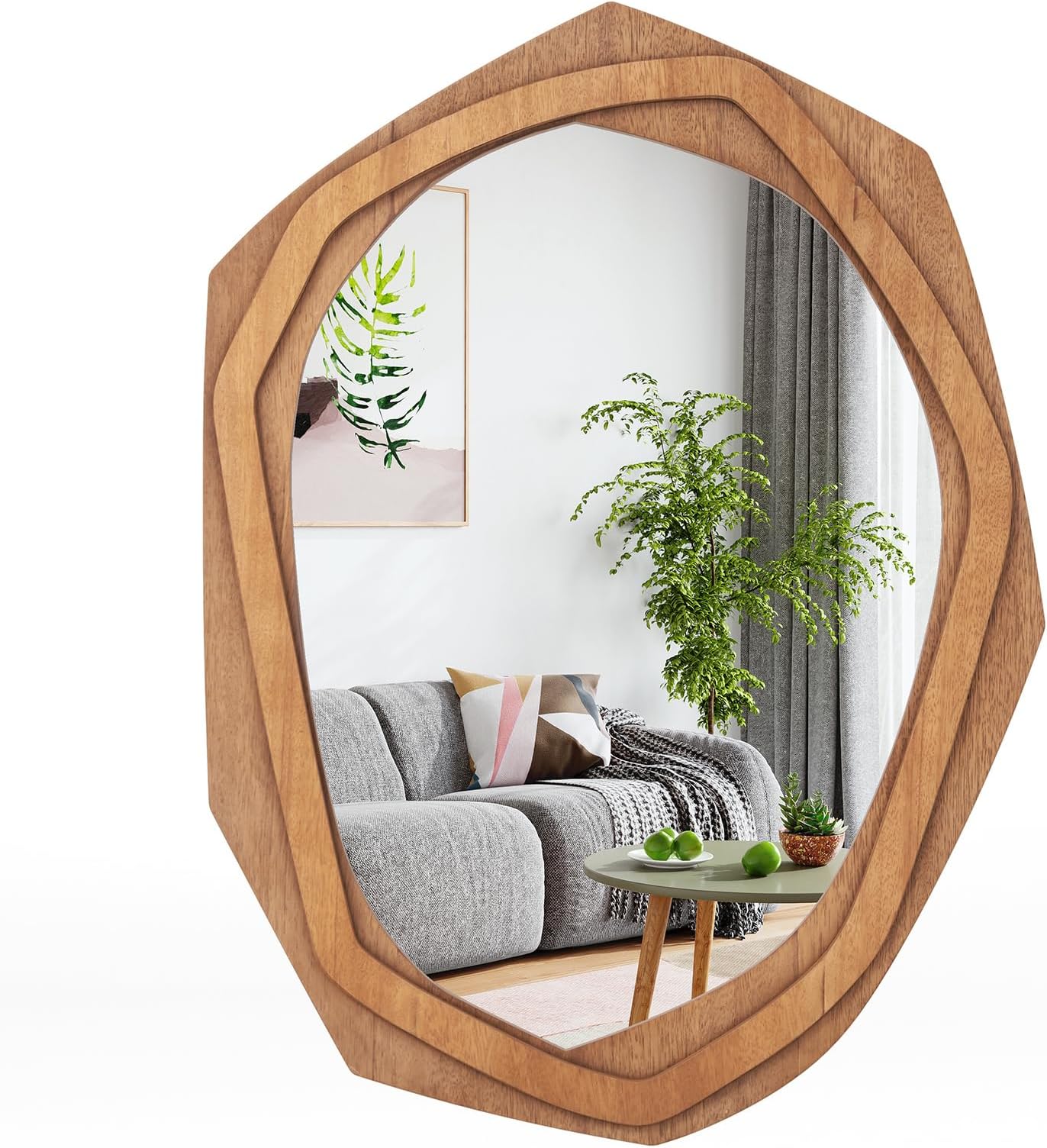 Navaris Pebble Wall Mirror - 60 x 24.5 cm - Wooden Asymmetrical Mirror ...