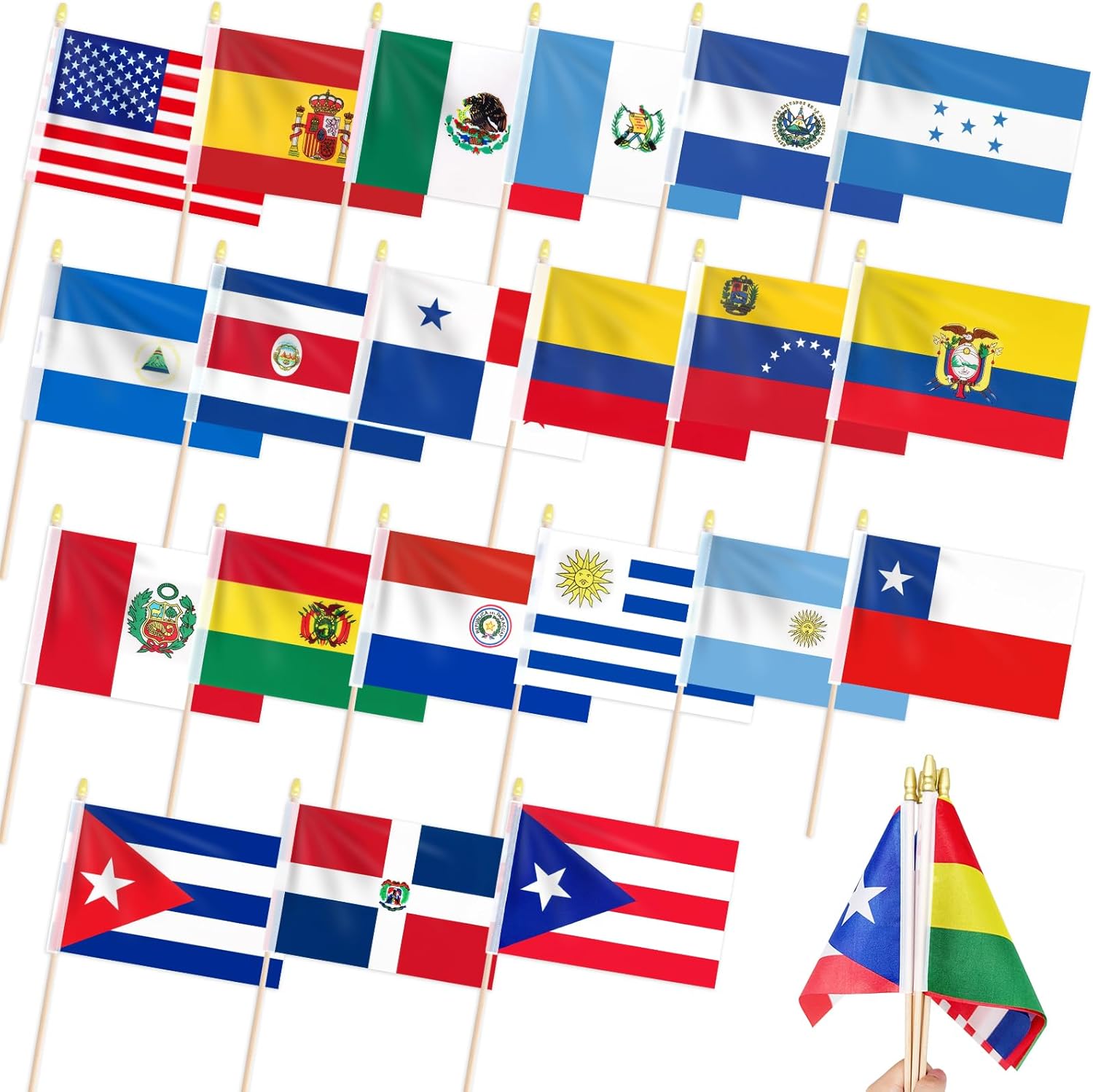 Amazon.com : Pack of 21, Handheld Hispanic Heritage Month Flags 5x8 ...