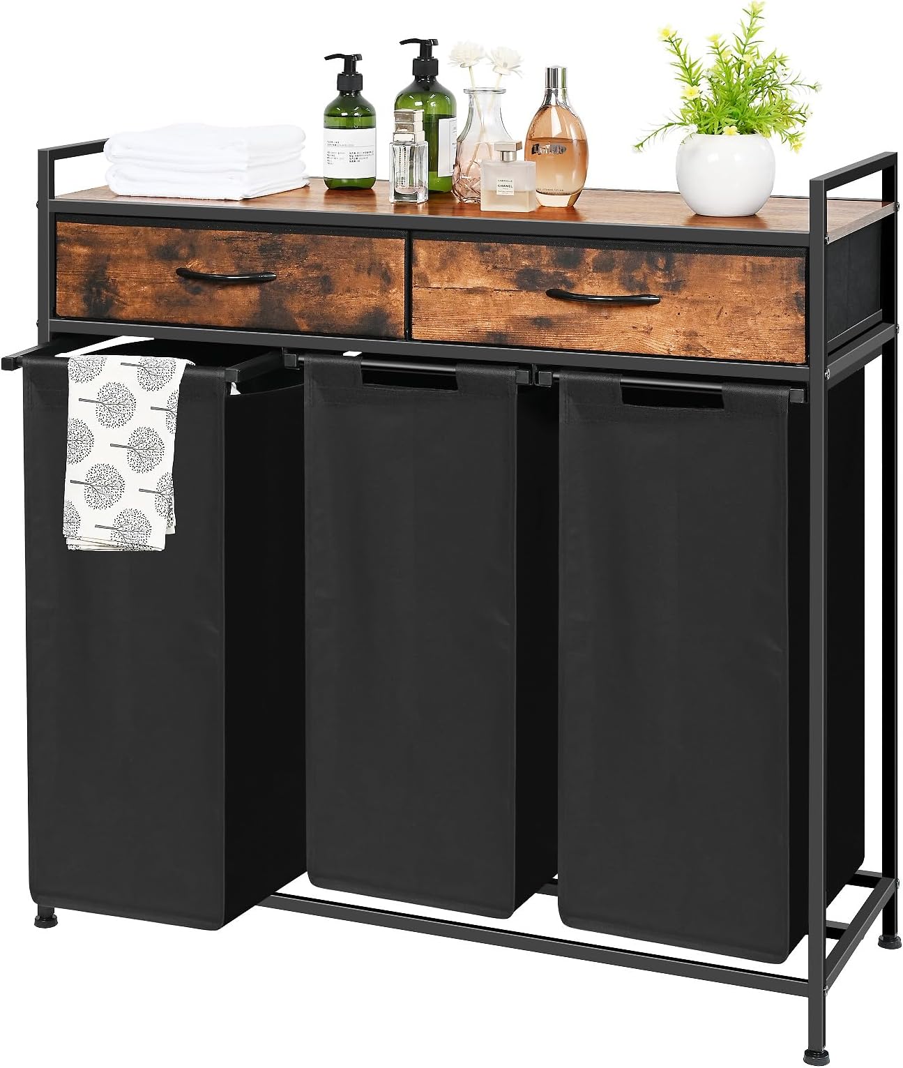 Amazon.com: HollyHOME Laundry Sorter Cart with shelves 3 Section ...