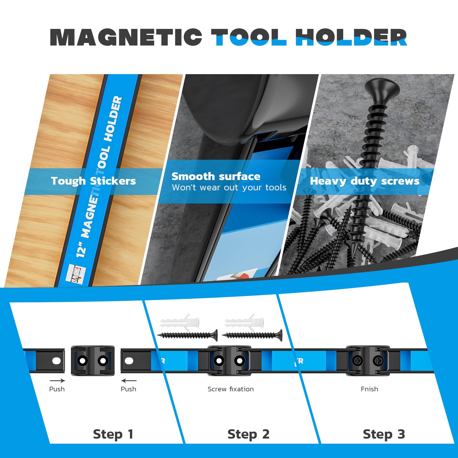 Snapklik.com : 12 Magnetic Tool Holder, 4 Pack Wall Mount Tool Magnet ...