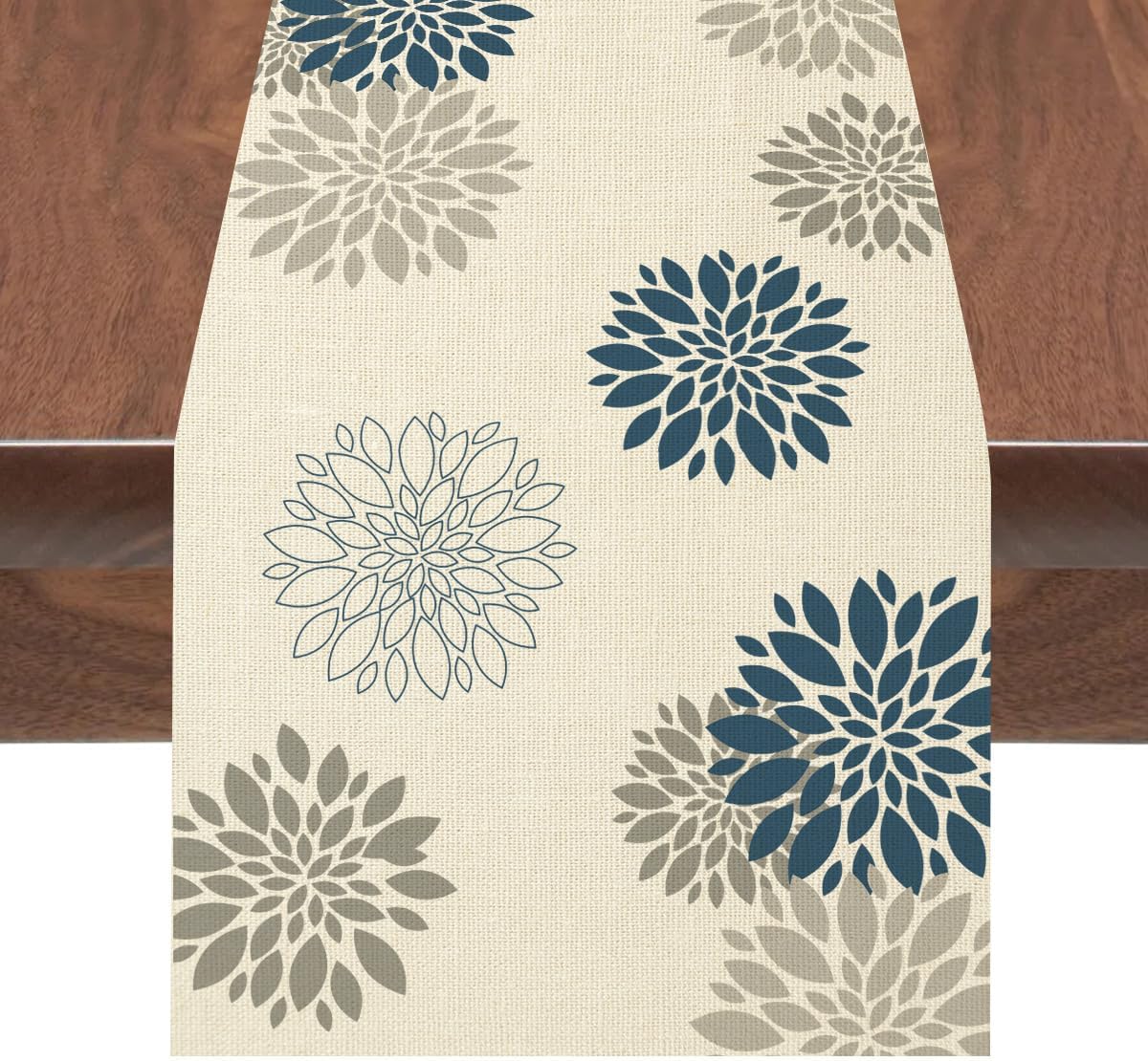 Amazon.com: Blue Gray Table Runner Dahlia Pinnata Flower Table Runners ...