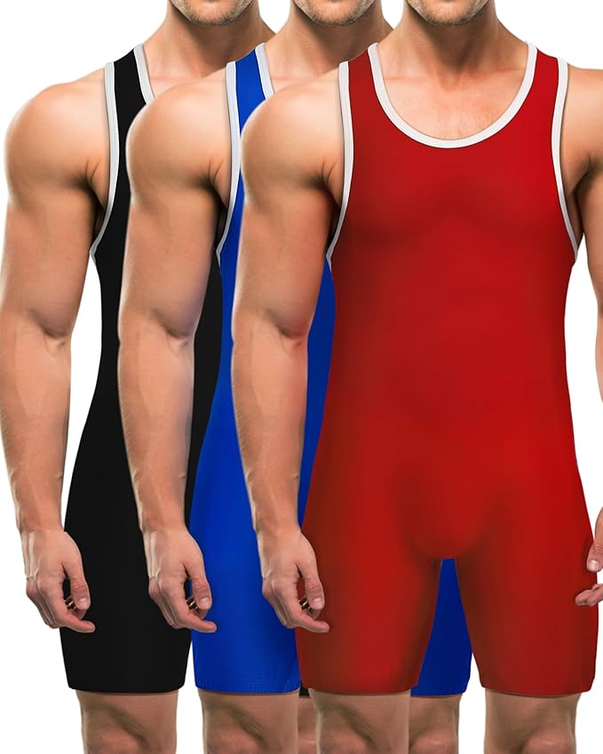 Amazon.com: Bunnycool 3 Pcs Men's Wrestling Singlets Athletic Standard ...