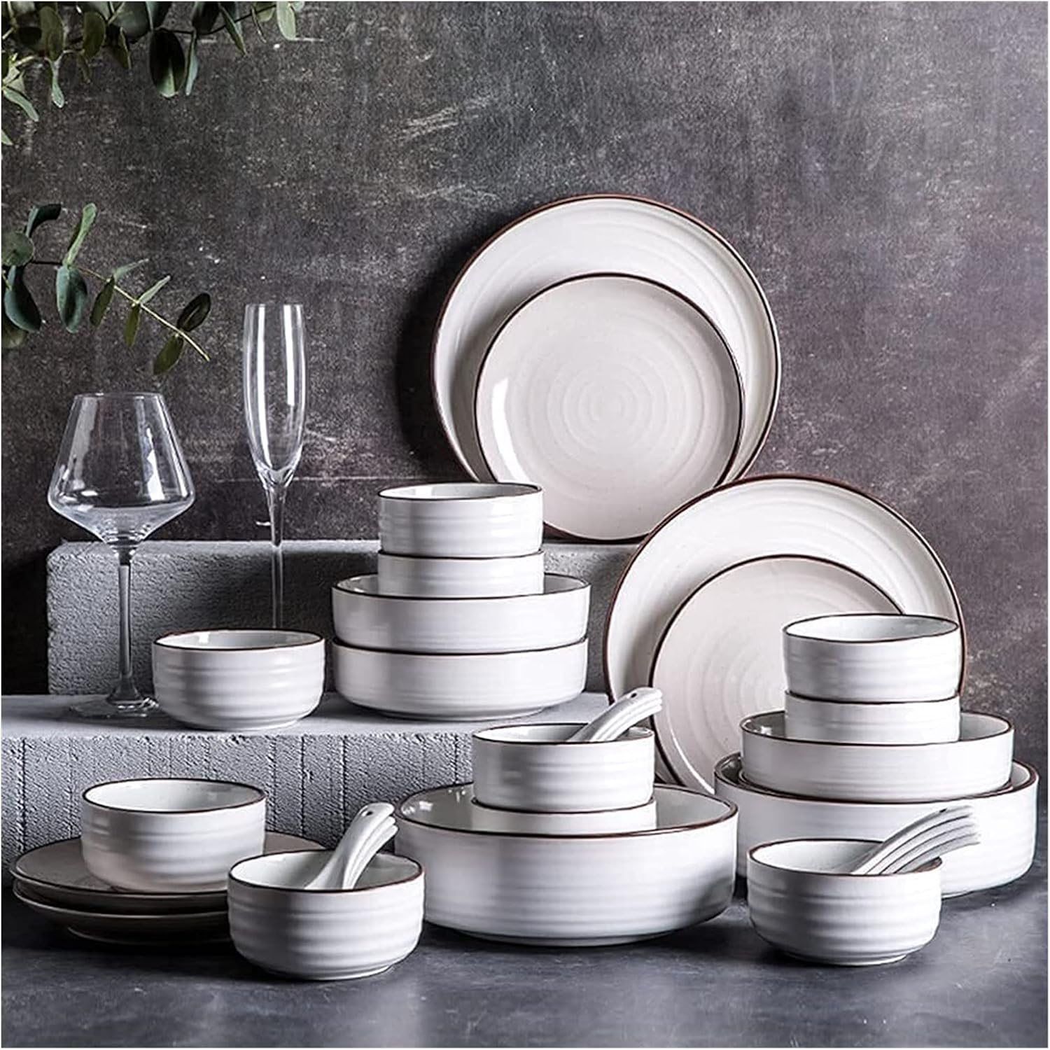 Amazon.com | BINZII Porcelain Dinnerware Set – Dining Dishes Set, A Set ...