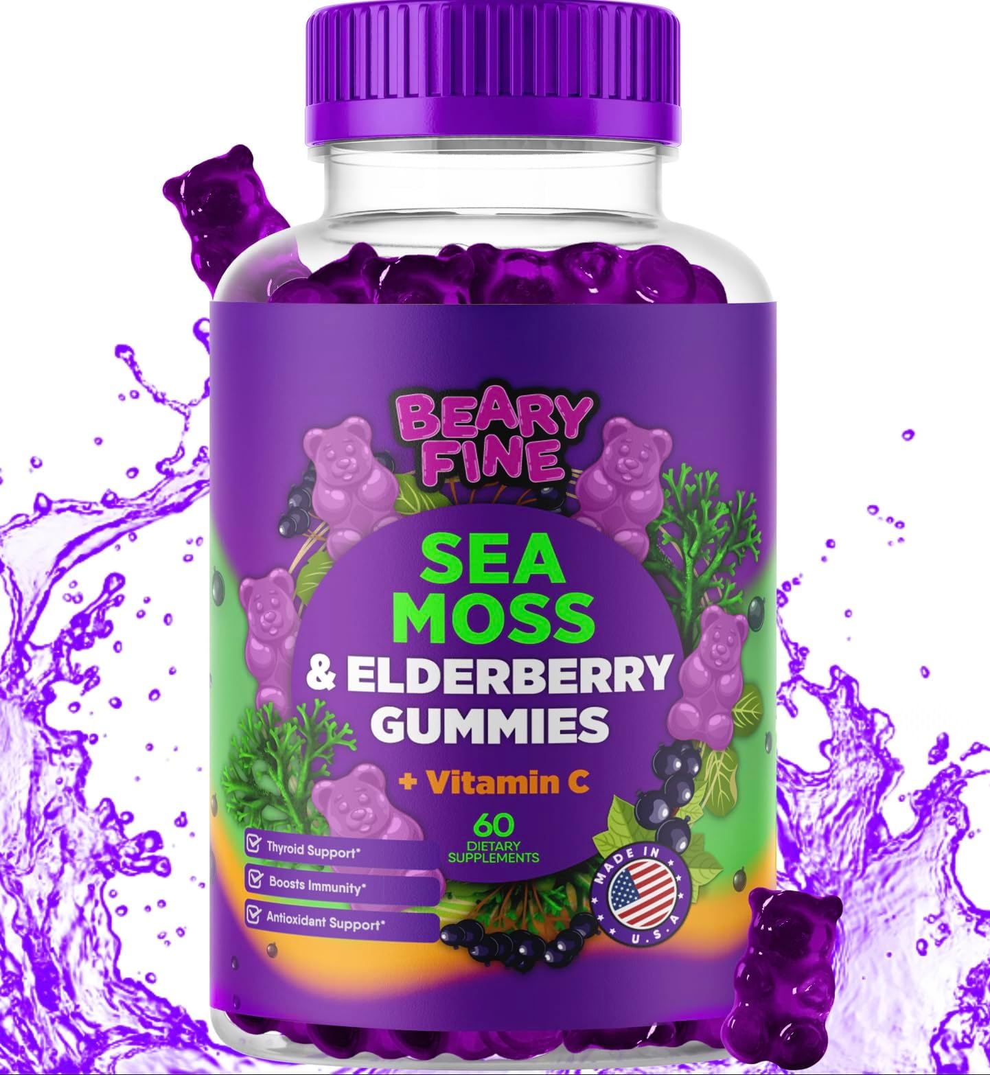 Amazon.com: Beary Fine Sea Moss Gummies & Elderberry - Vitamin C + Zinc ...