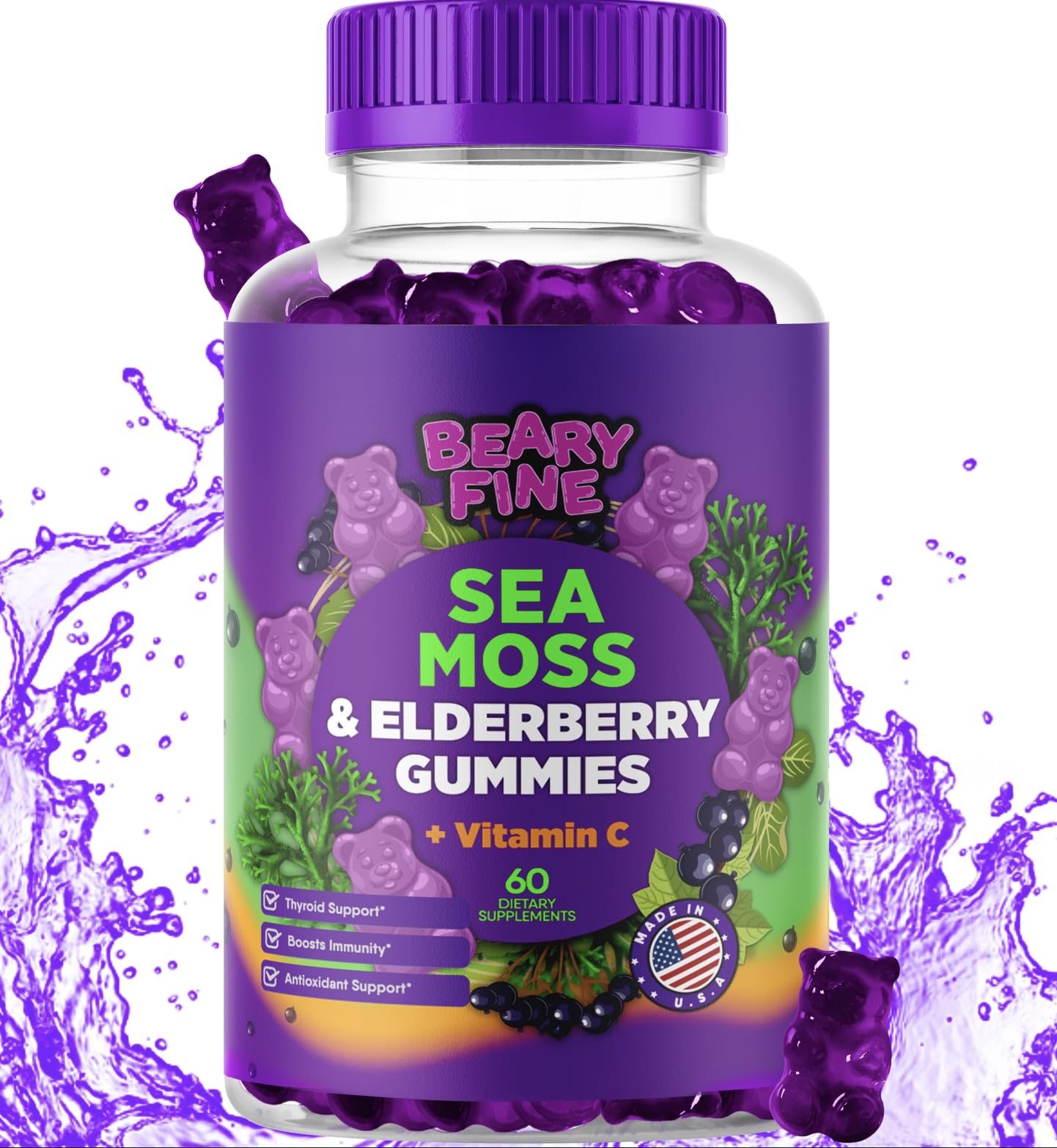 Amazon.com: Beary Fine Sea Moss Gummies & Elderberry - Vitamin C + Zinc ...