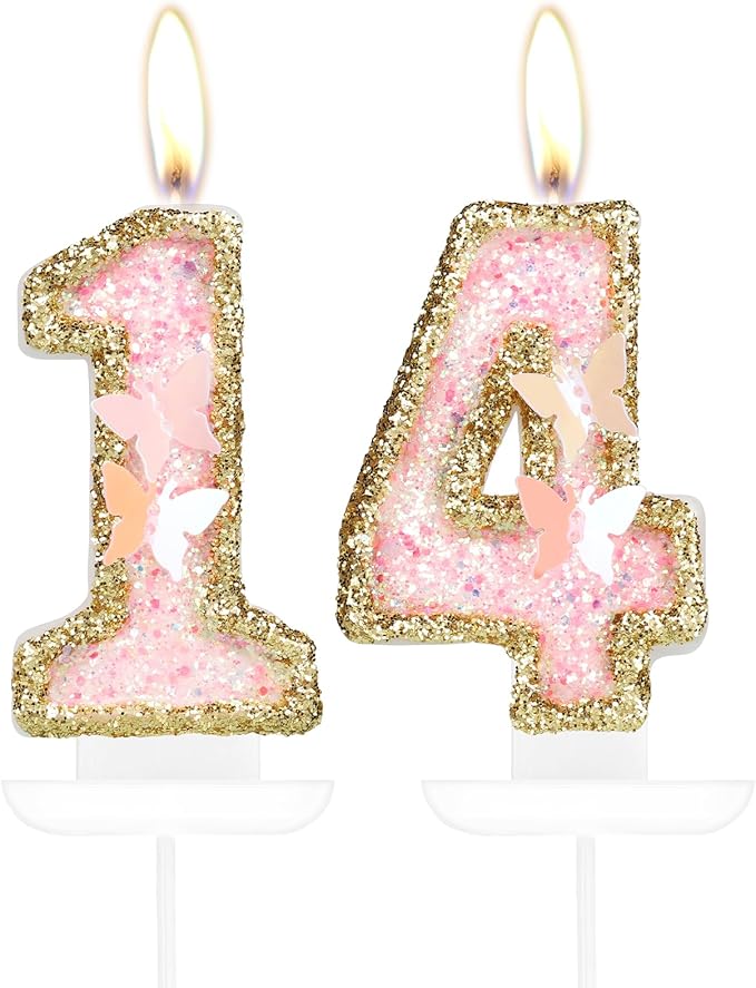 Amazon.com: iNINGER Birthday Candle,Butterfly 14th Birthday Party ...