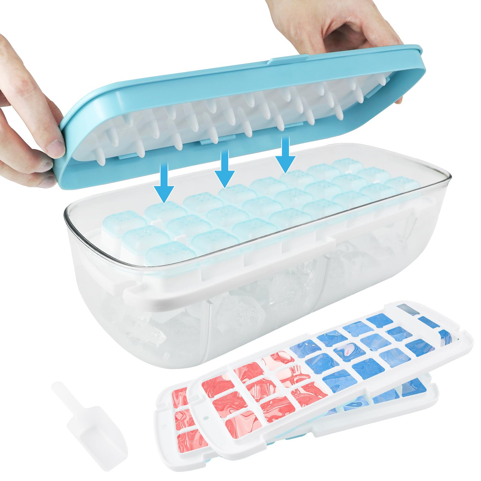 Amazon.com: Ice Cube Tray with Lid and Bin - 48 Cavities Rectangular ...