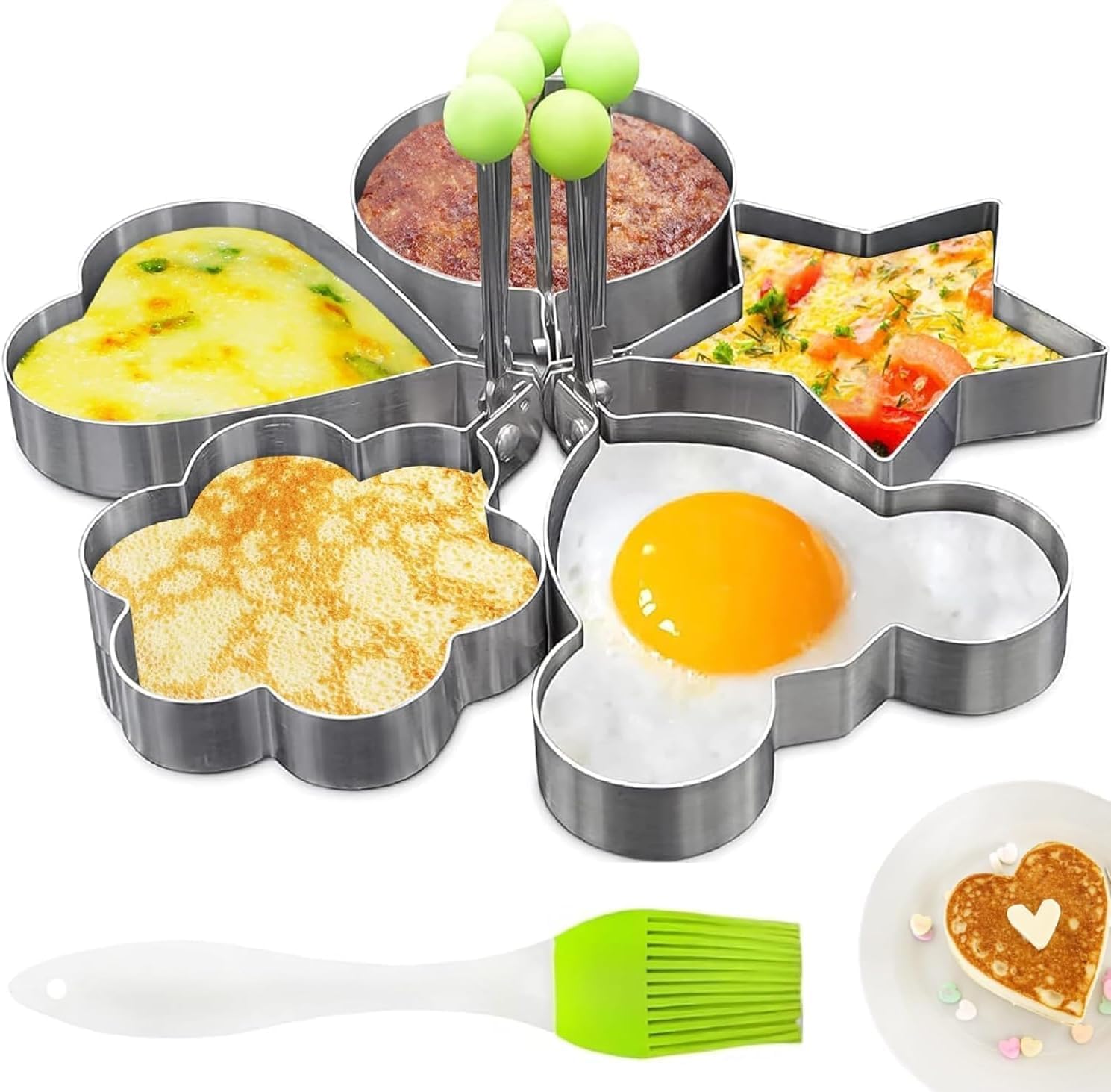 Amazon.com: 5 Pcs Pancake Molds for Griddle - Stainless Steel Heart ...