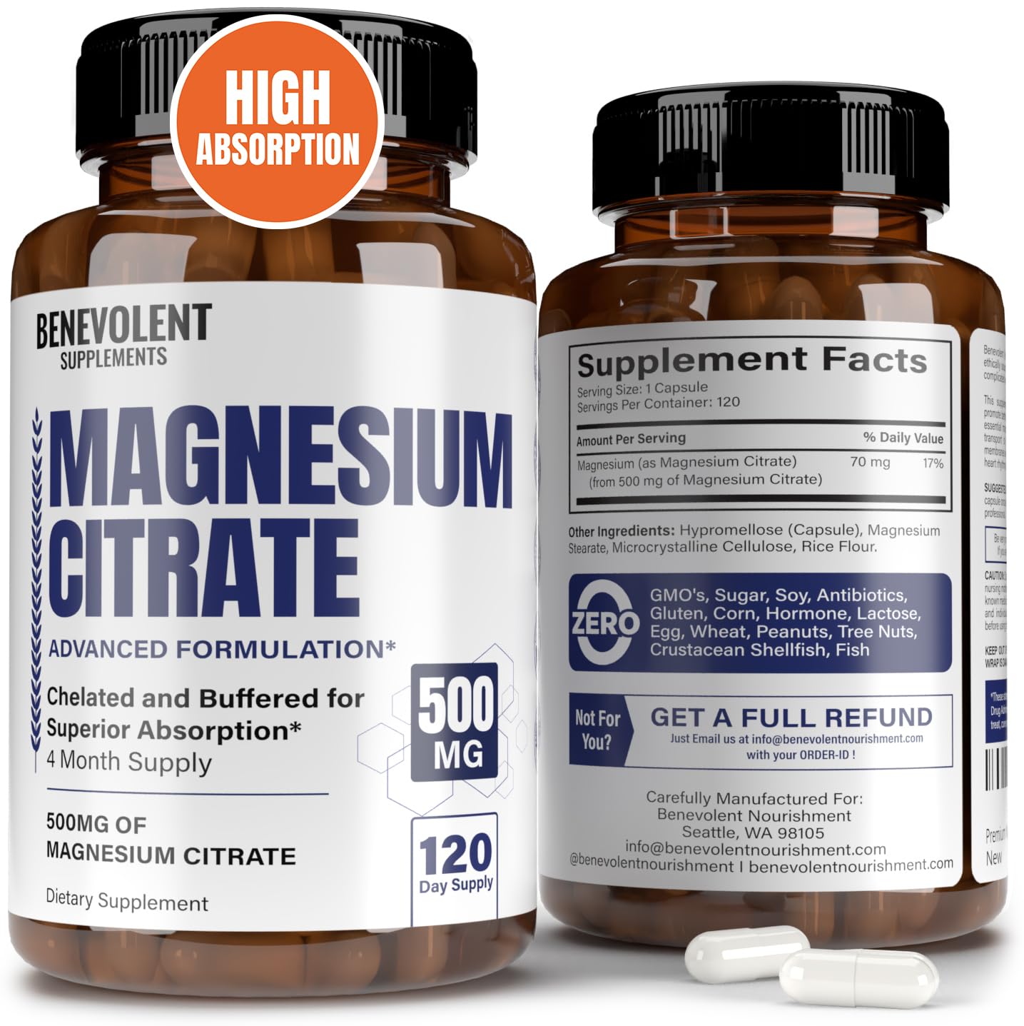 Buy Premium Magnesium Citrate 500mg s (Citrato de Magnesio) High ...