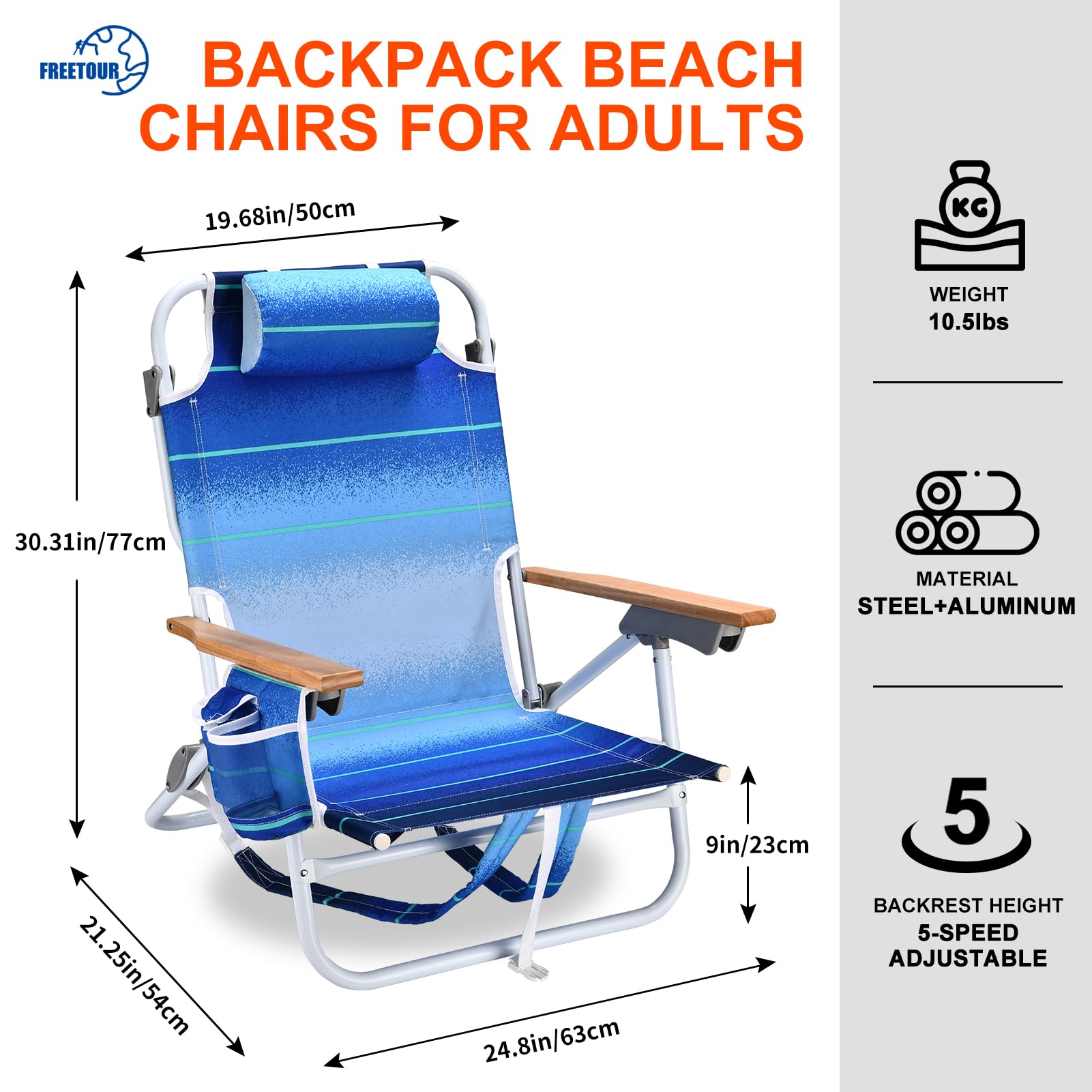 FREETOUR Backpack Beach Chairs for Adults Capacity 300 Lb Low 5 ...