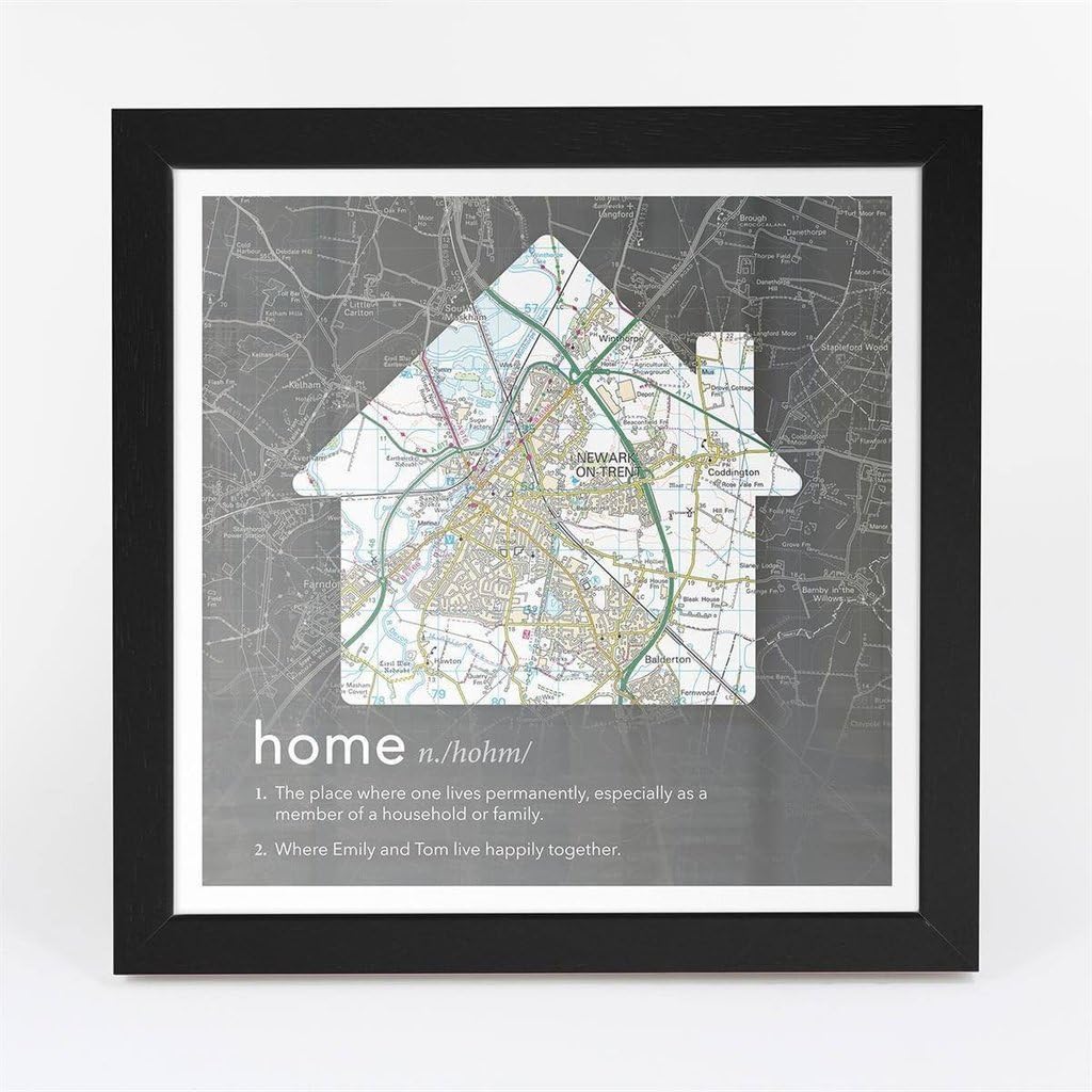 Personalised Framed Dictionary Definition Map - Home (Black Frame, Grey ...