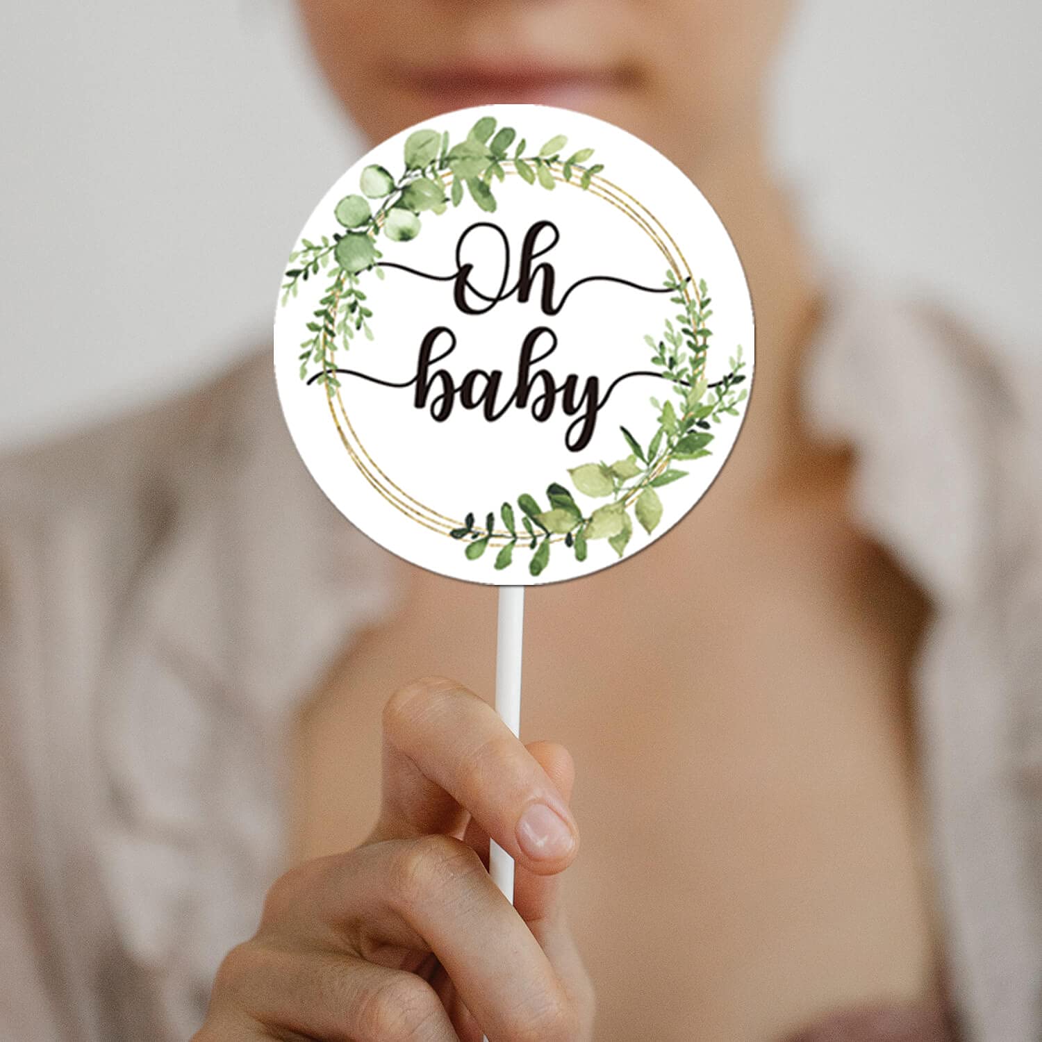 Snapklik.com : 50 Greenery Wreath Oh Baby Gender Neutral Stickers