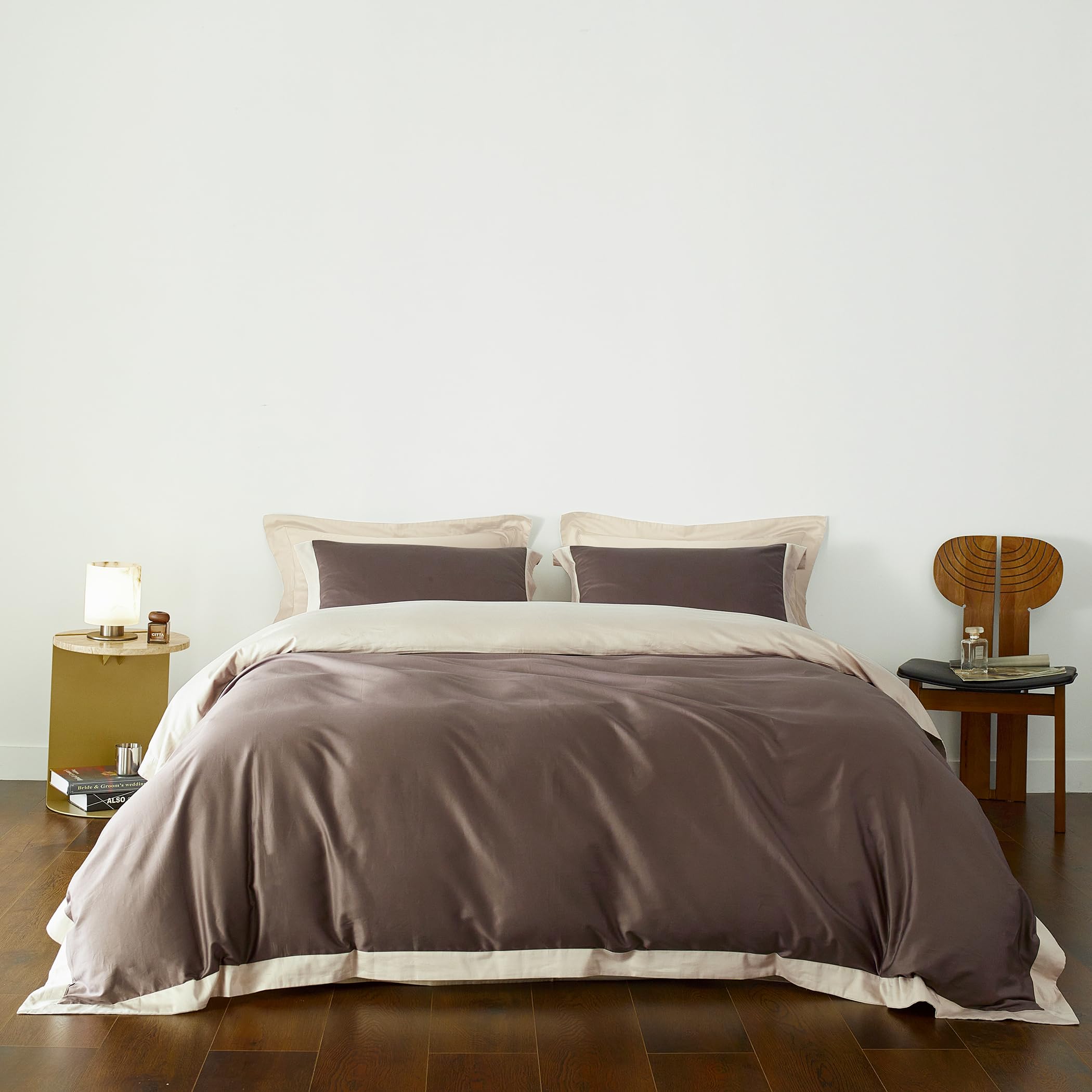 YuHeGuoJi Beige Brown Duvet Cover Queen 100% Long Staple Cotton Brown ...
