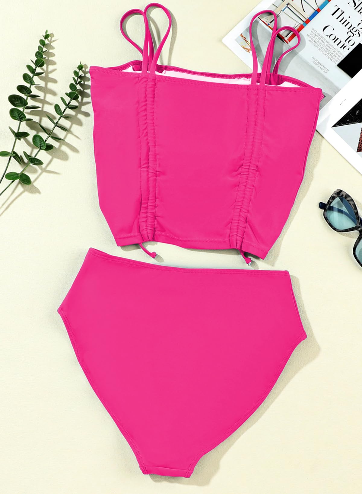 Snapklik.com : Womens 2 Piece Hot Pink Tankini Sets Ruched Straight ...