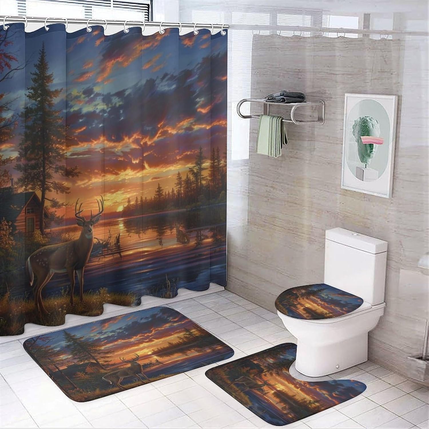 Amazon.com: Vintage Forest Cabin Deer 4 Pcs Shower Curtain Set ...