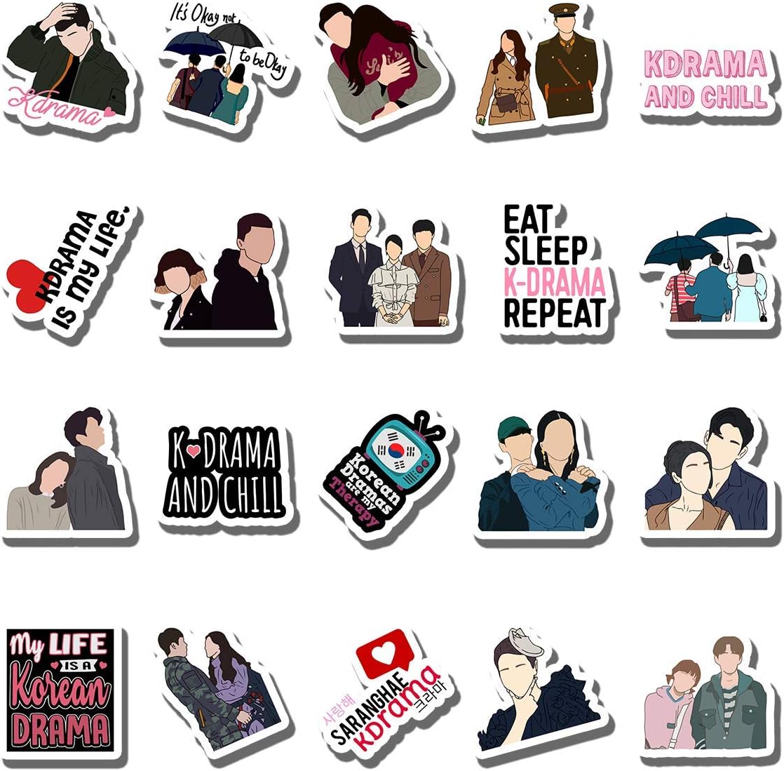 Amazon.com: 20 PCS Stickers Pack Kdrama Aesthetic Vinyl Colorful ...