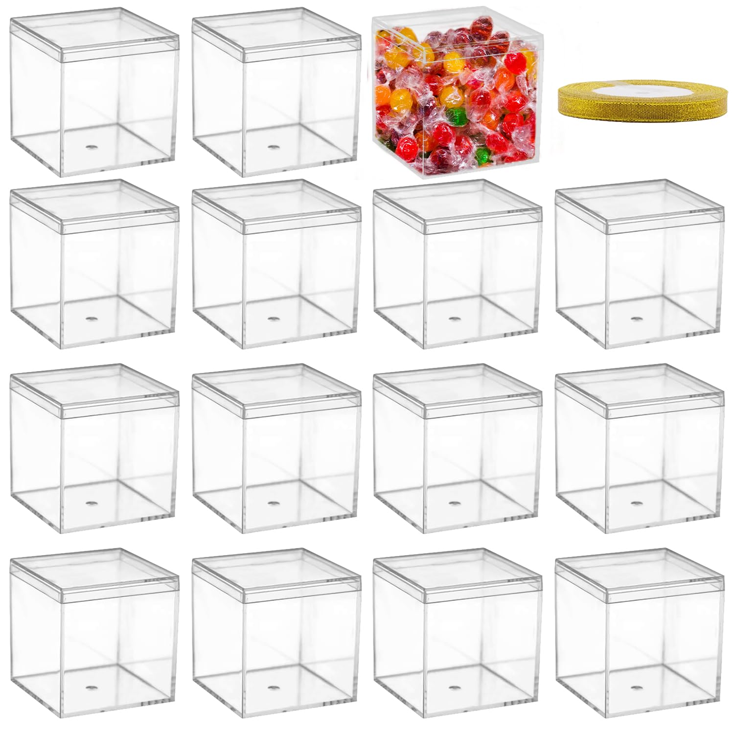 Amazon.com: Clear Plastic Square Cube,15 Pack Small Plastic Storage Box ...