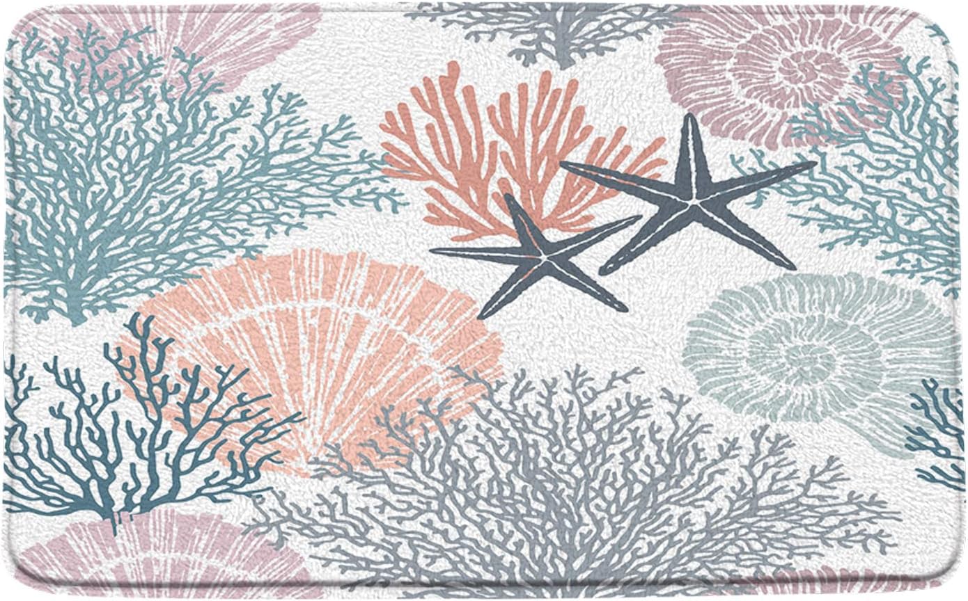 Amazon.com: Nautical Coastal Bath Rug Ocean Beach Starfish Bathroom Mat ...